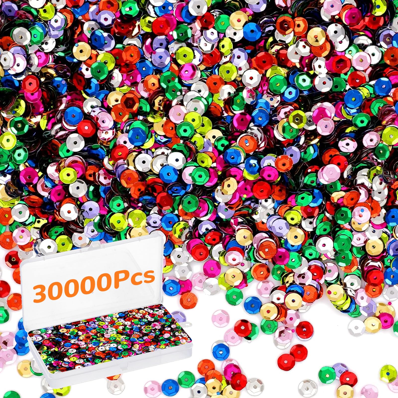 30000 Pcs Round Iridescent Sequins with Transparent Plastic Box, Bulk ...