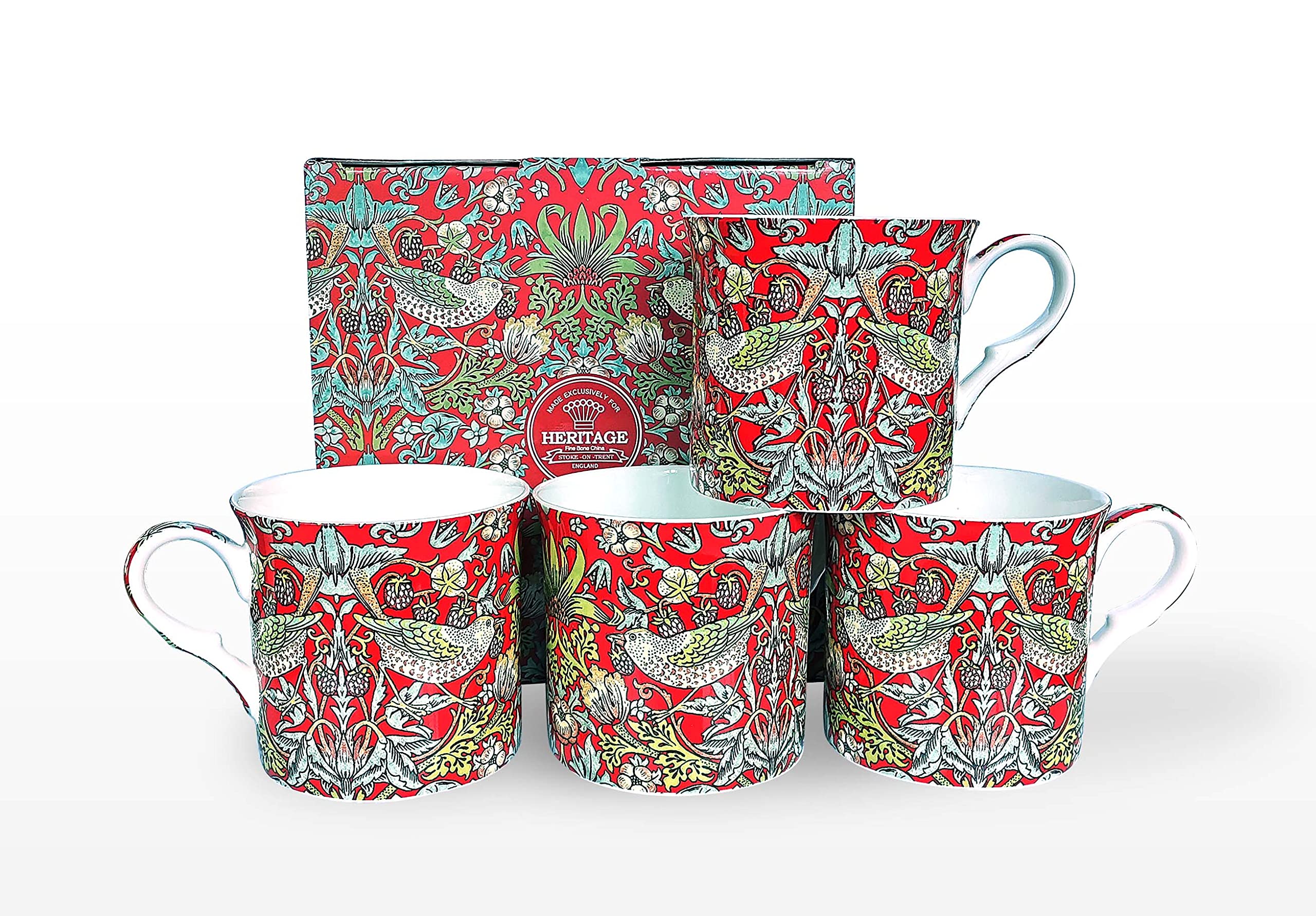heritage FINE Bone China Set of 4 Mugs Gift Boxed William Morris ...