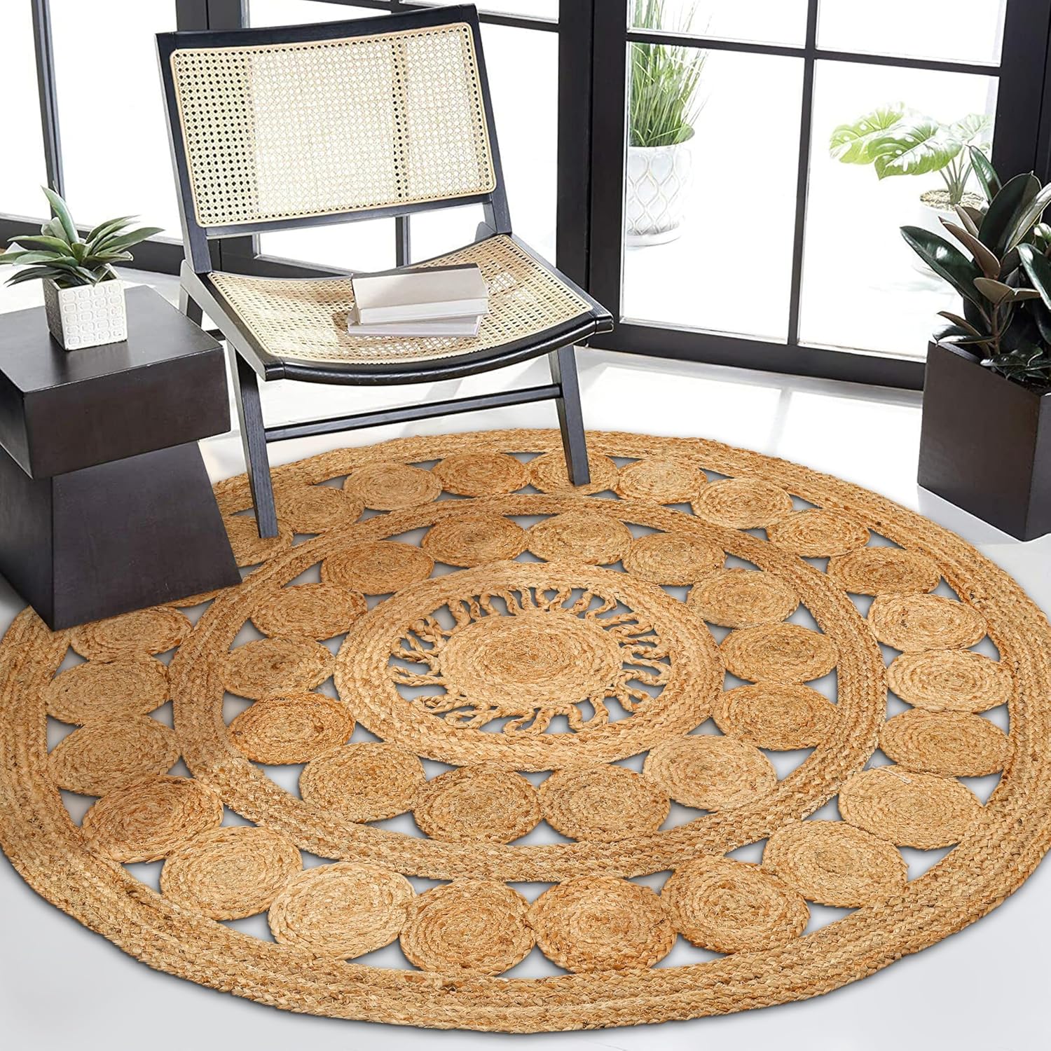 Amazon.com: RIANGI Dining Room Rug, Natural Rattan 5ft Round Area Rug ...