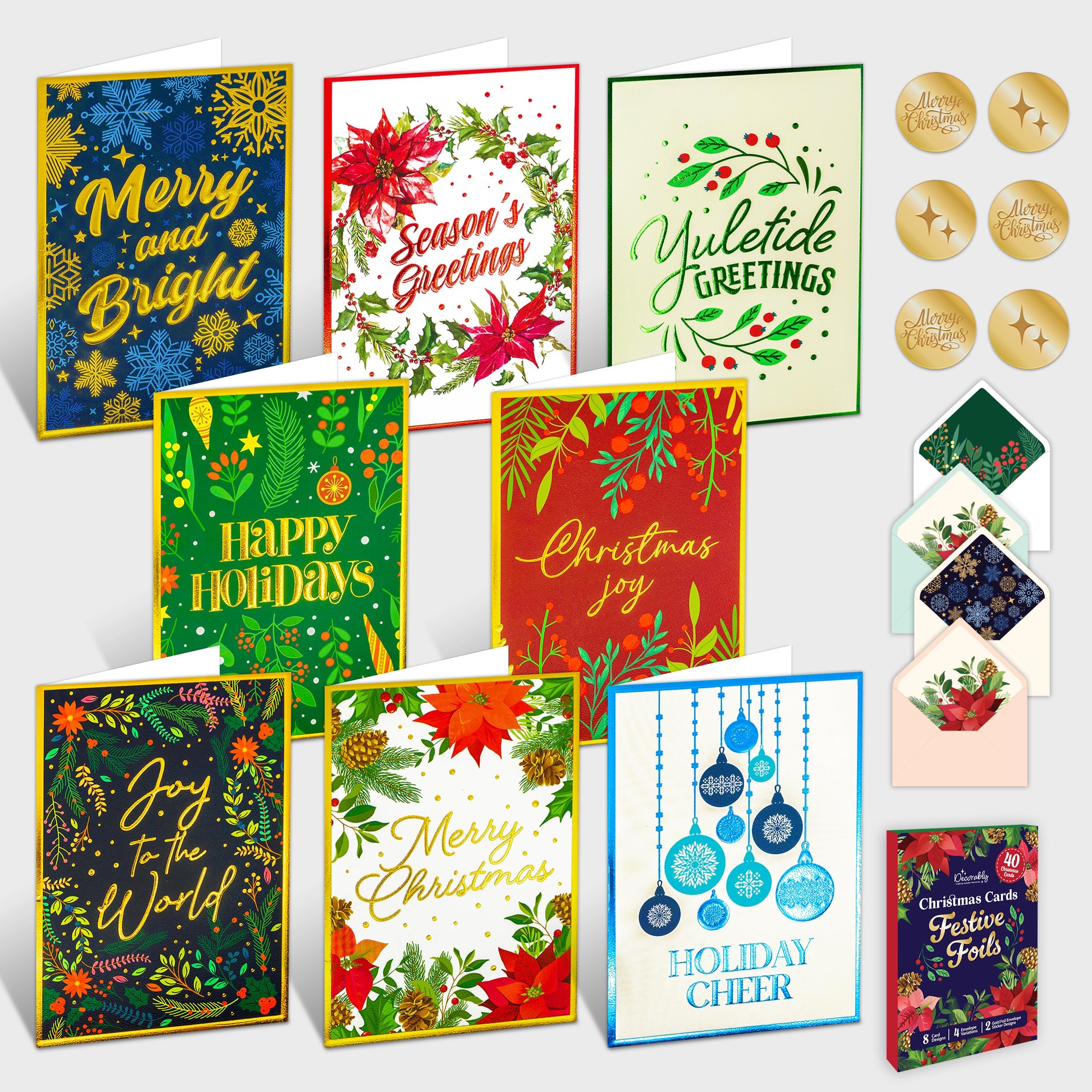 Amazon.com : Decorably 40 Pack Foil Embossed 5x7in Box of Christmas ...