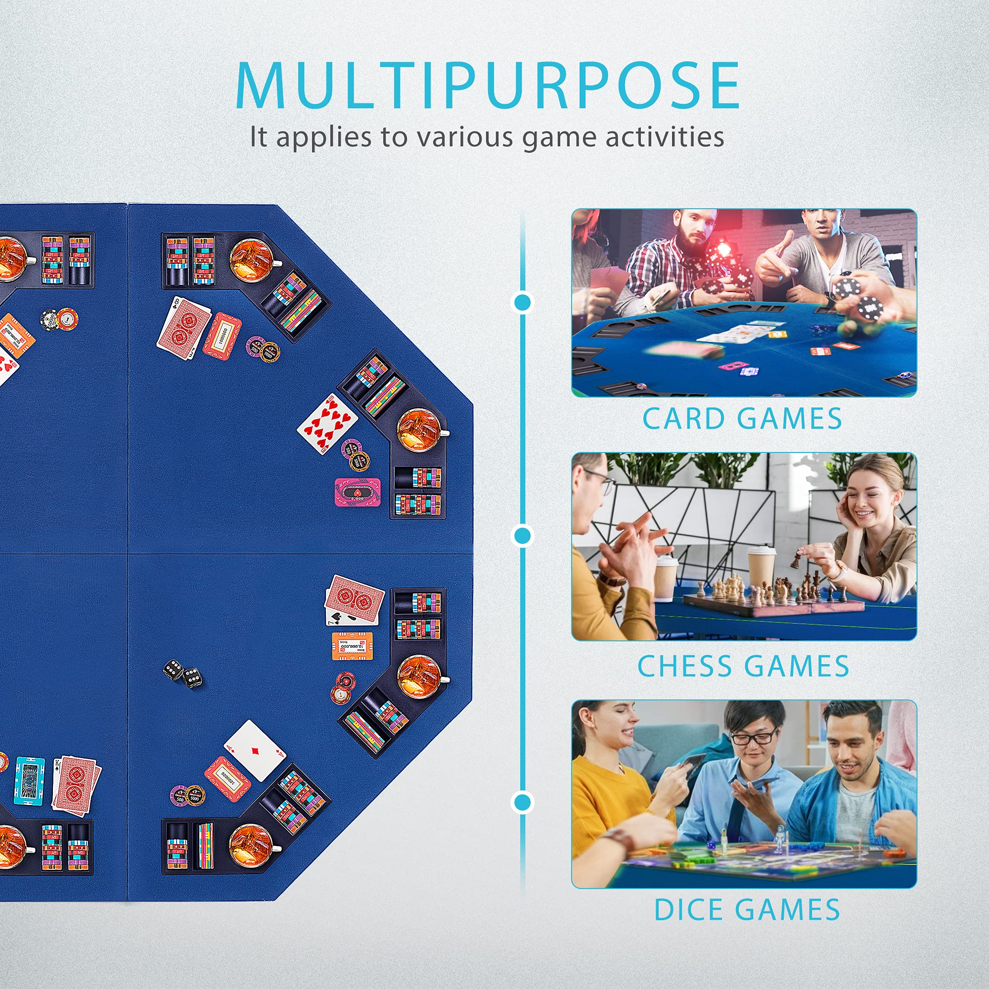 VIVOHOME Foldable 8-Player Texas Poker Card Tabletop Layout Portable ...