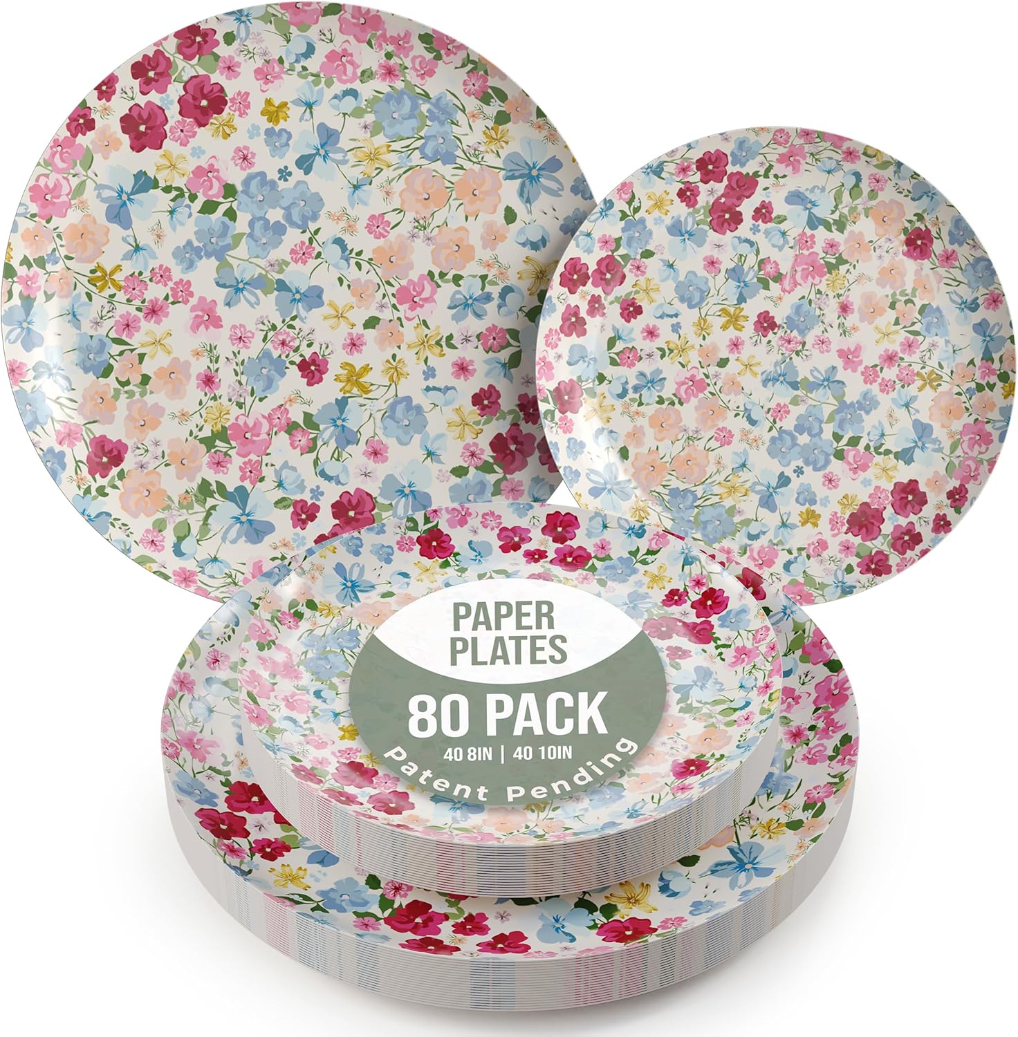 Amazon.com: Trendables Floral Paper Plates 80 Pcs Fancy Disposable ...