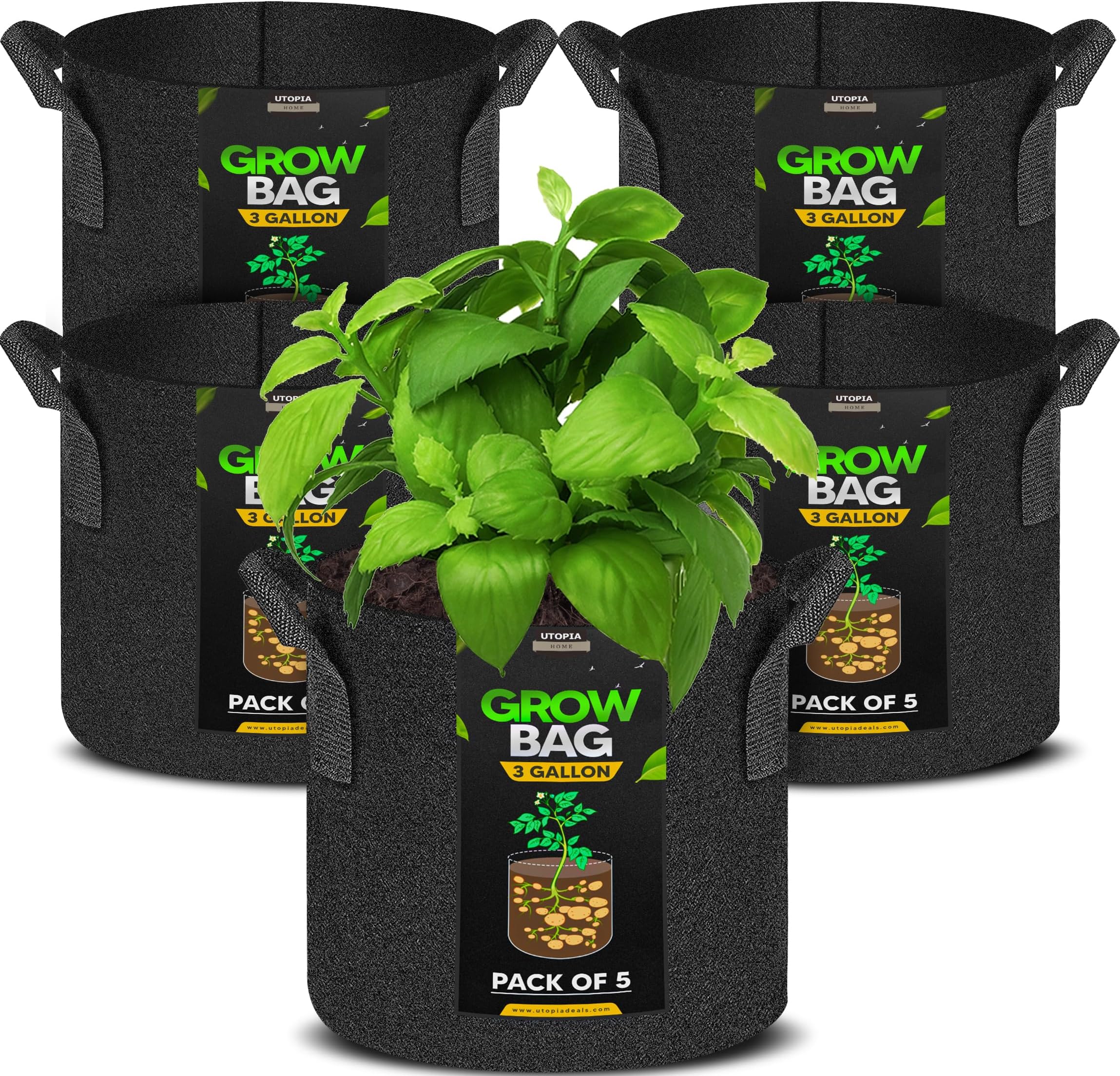 WenYa 6 Pack 3 Gallons Plant Grow Bags, Heavy Duty Thickened Nonwoven ...