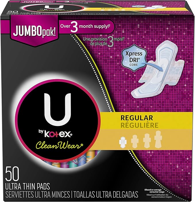 Amazon.com: U by Kotex CleanWear Ultra Thin Feminine Pads with Wings ...