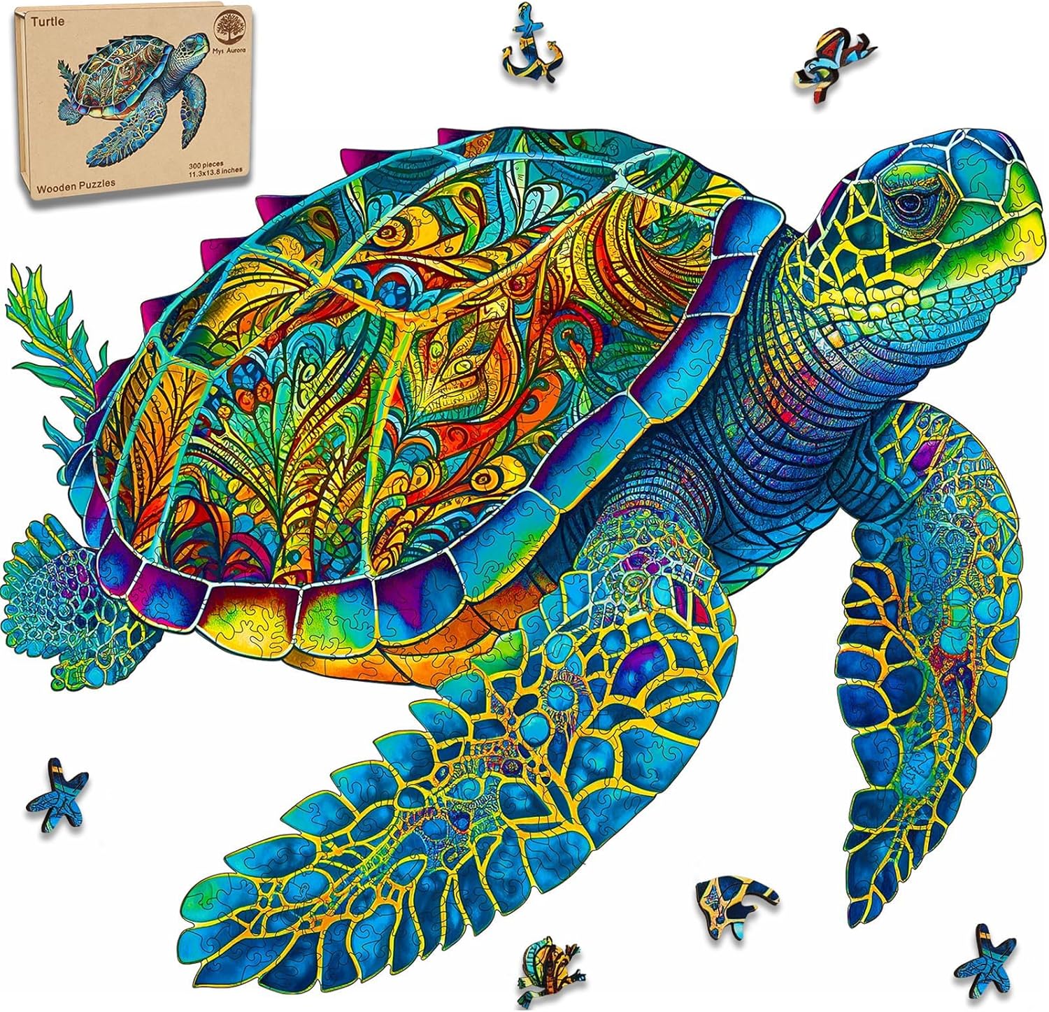 Amazon.com: MYS Aurora Wooden Puzzles, Sea Turtle Jigsaw Puzzles 200 ...