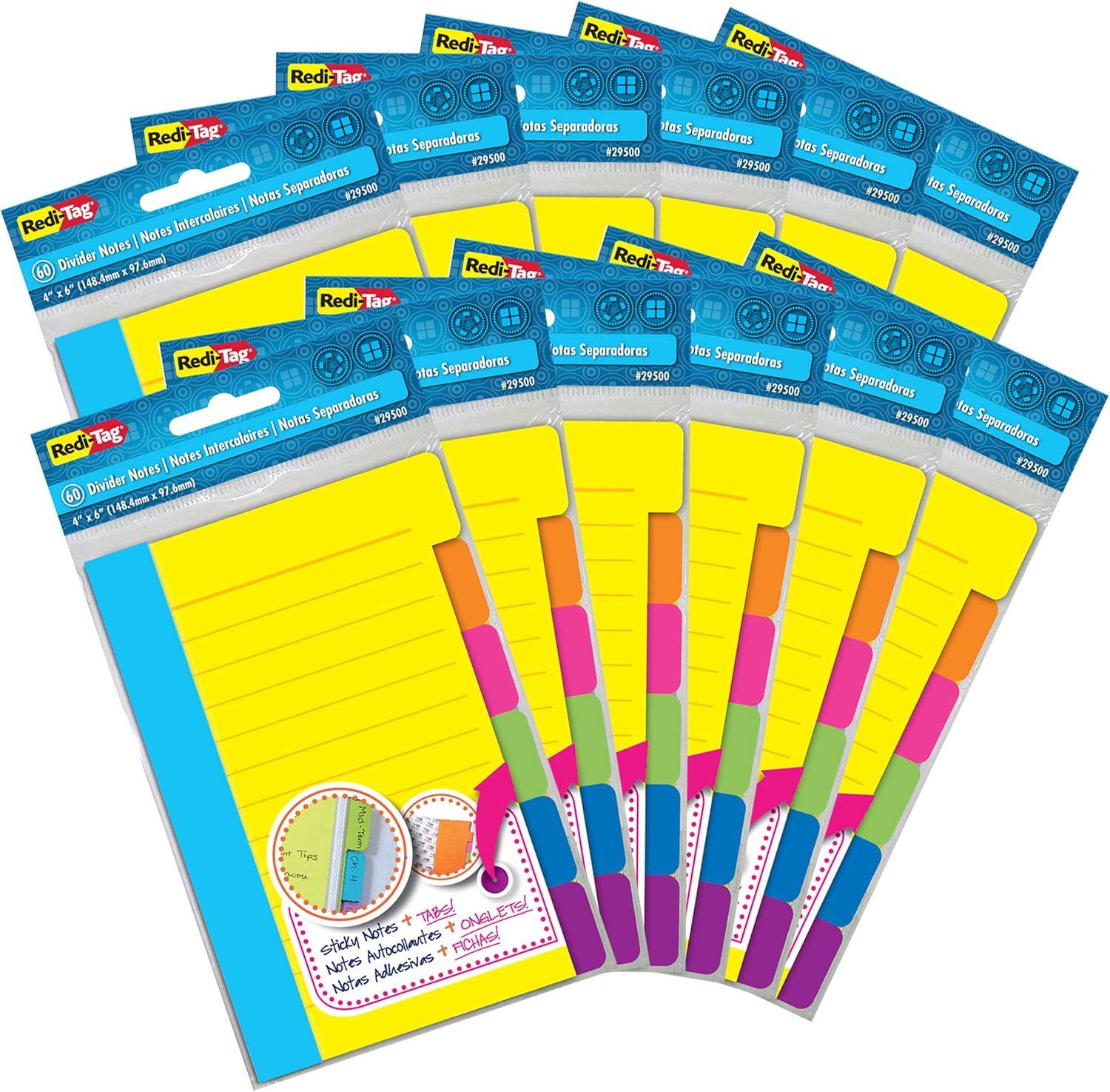 Amazon.com : Redi-Tag Divider Sticky Notes, Tabbed Self-Stick Lined ...