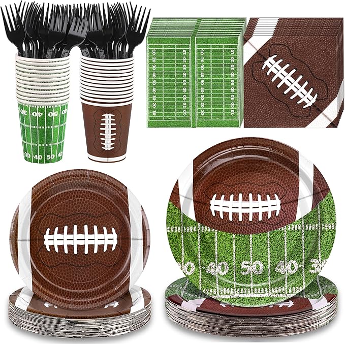 Amazon.com: durony 144 Pieces Football Party Decorations Tableware Set ...