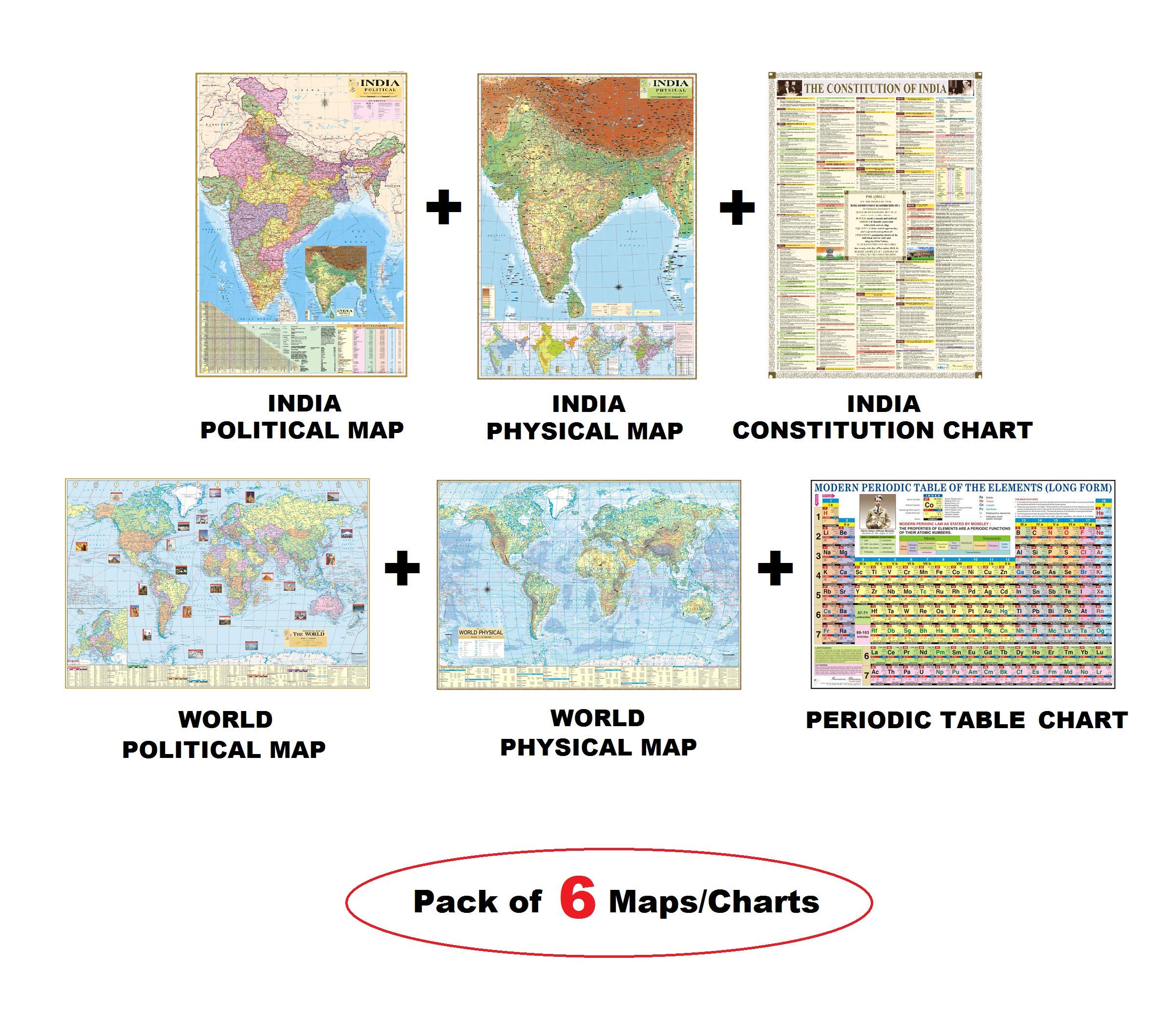 Pack Of 6 Map Chart India Map World Map Political | Desertcart South Africa