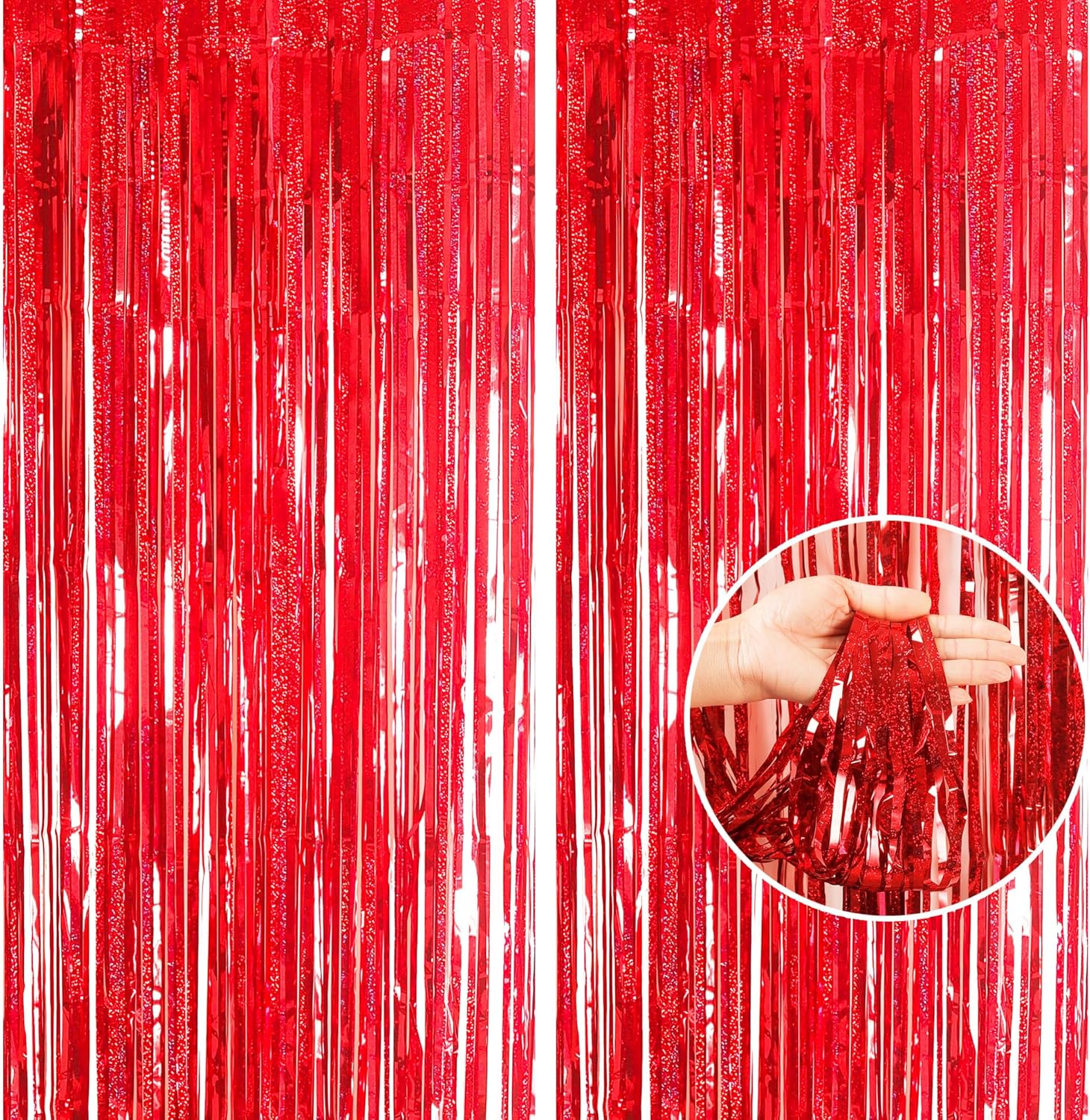 2pcs 3.2 x 8.3ft Glitter Red Tinsel Foil Fringe Curtain Door Tinsel ...