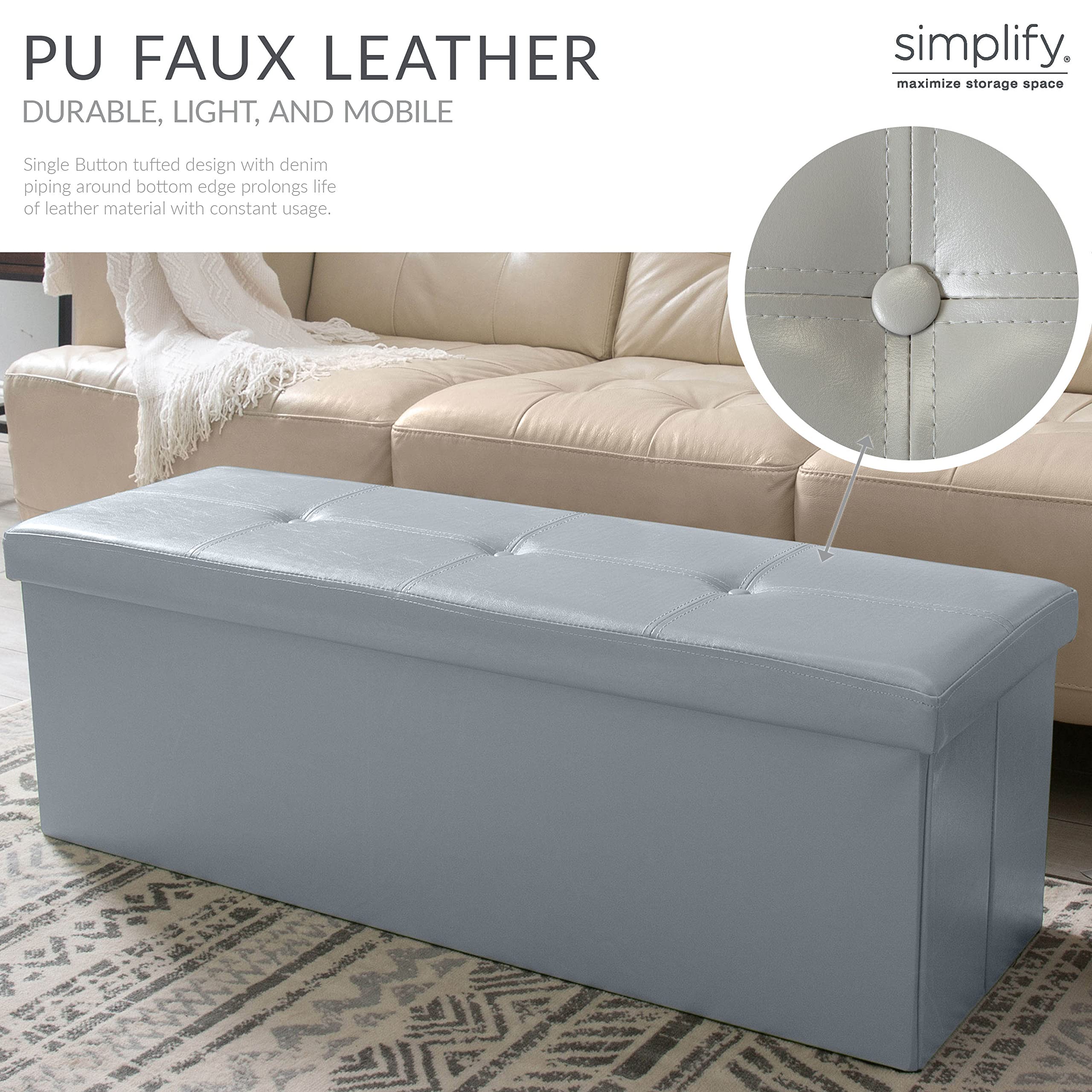 Snapklik.com : Faux Leather Folding Storage Ottoman Triple Collapsible ...