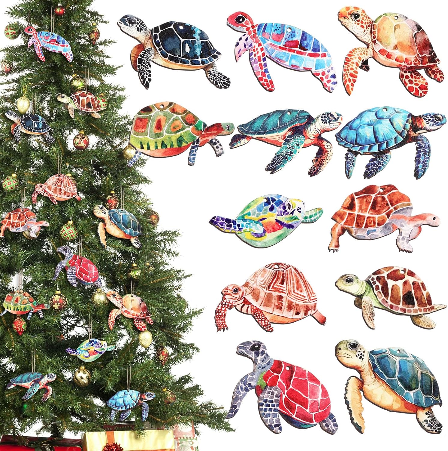Amazon.com: Thyle 24 Pcs Summer Turtle Ornaments Bulk Christmas Wood ...