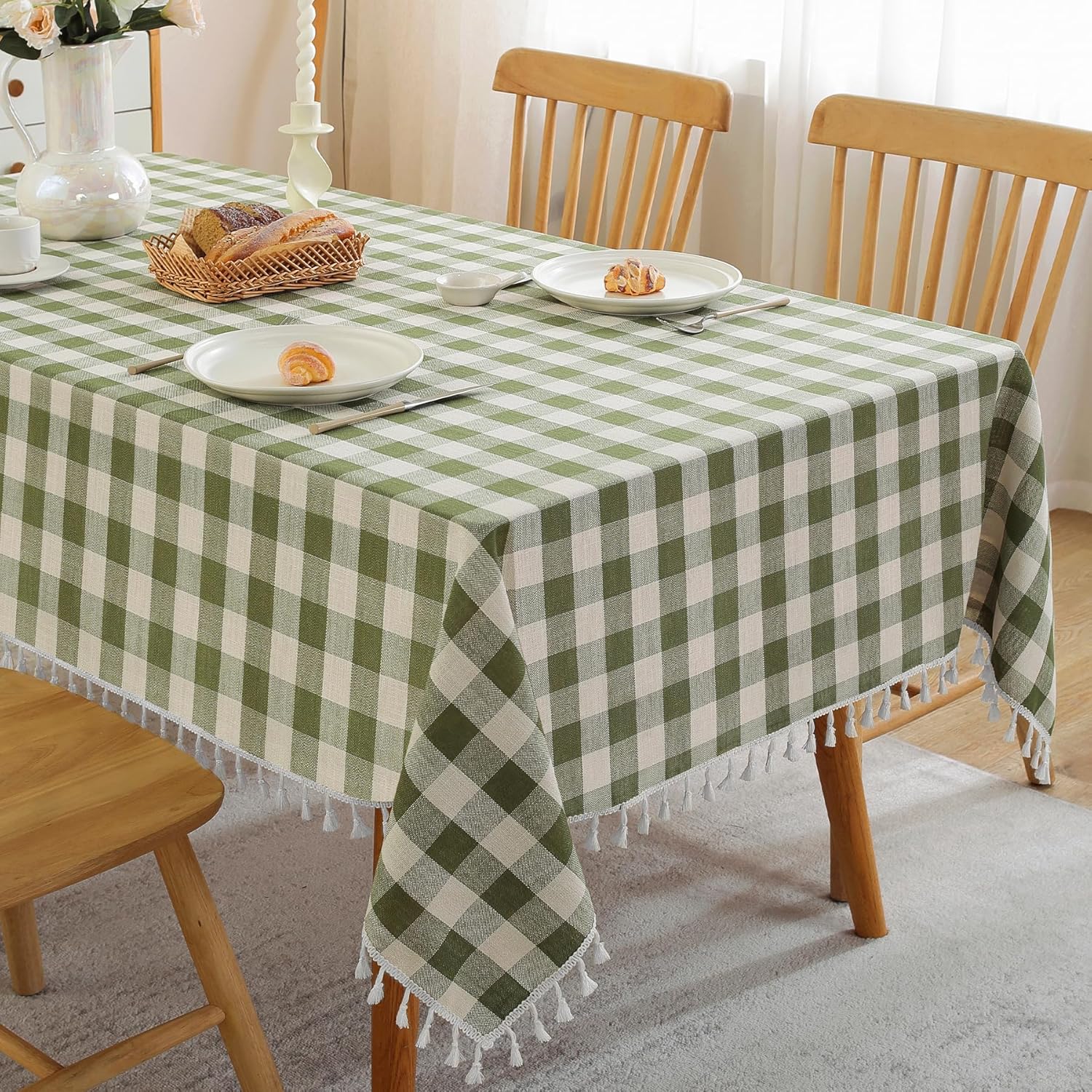 Amazon.com: JIALE Checkered Table Cloth Rectangle Cotton Linen Fabric ...