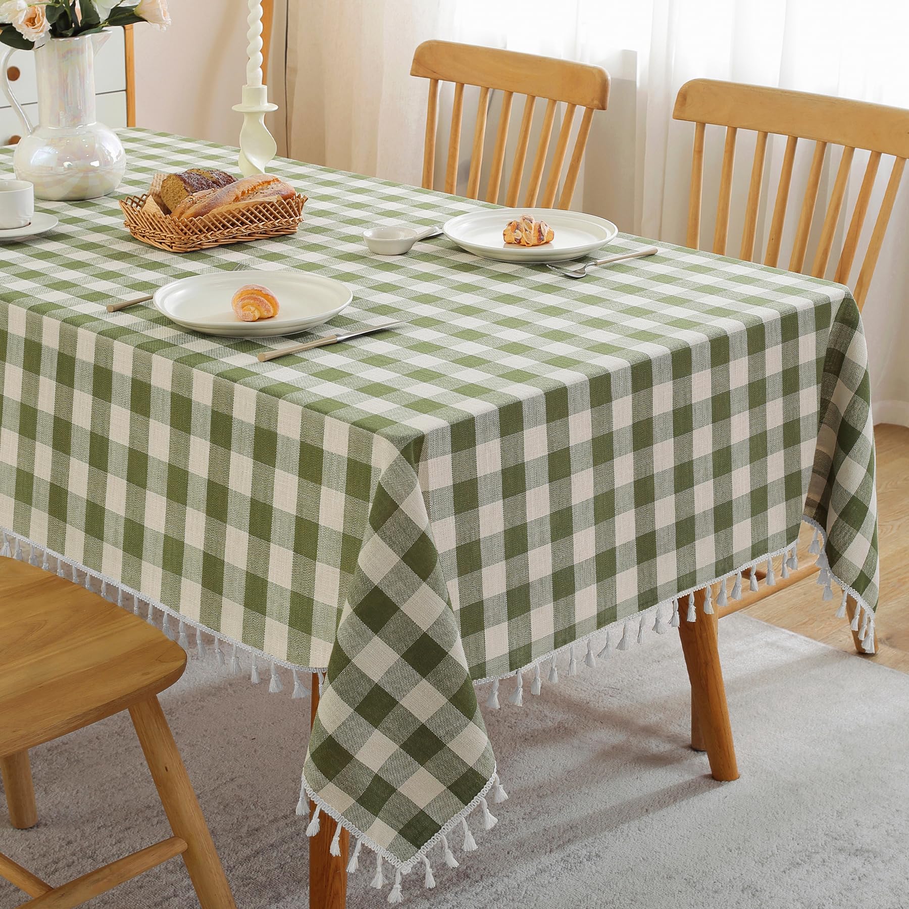 Amazon.com: JIALE Green Checkered Table Cloth Rectangle Cotton Linen ...