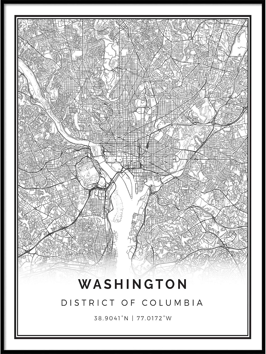 Amazon.com: Squareious Washington map Poster Print | Modern Black and ...