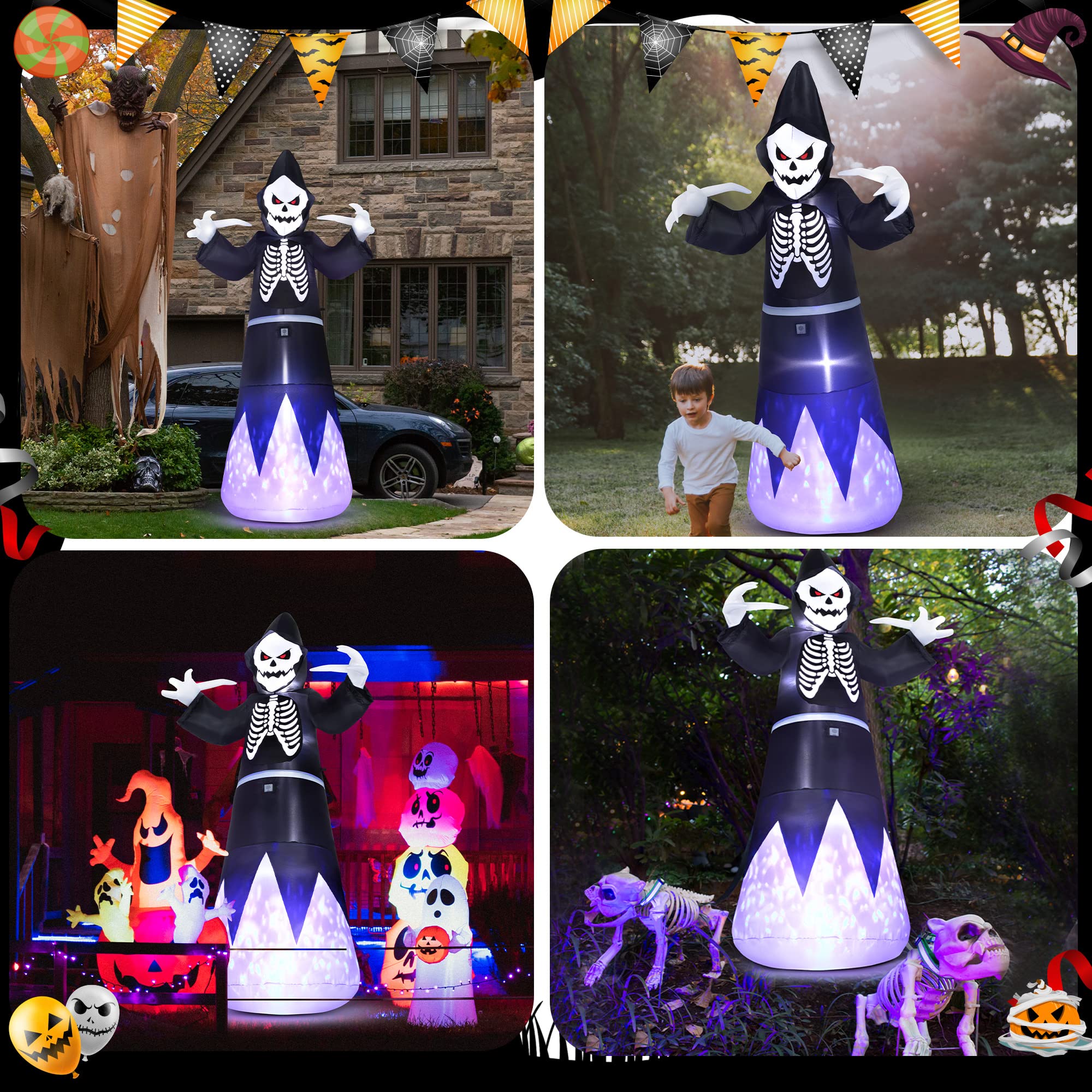 8FT Halloween Inflatables Grim Reaper with Sounder Outdoor Decorations ...