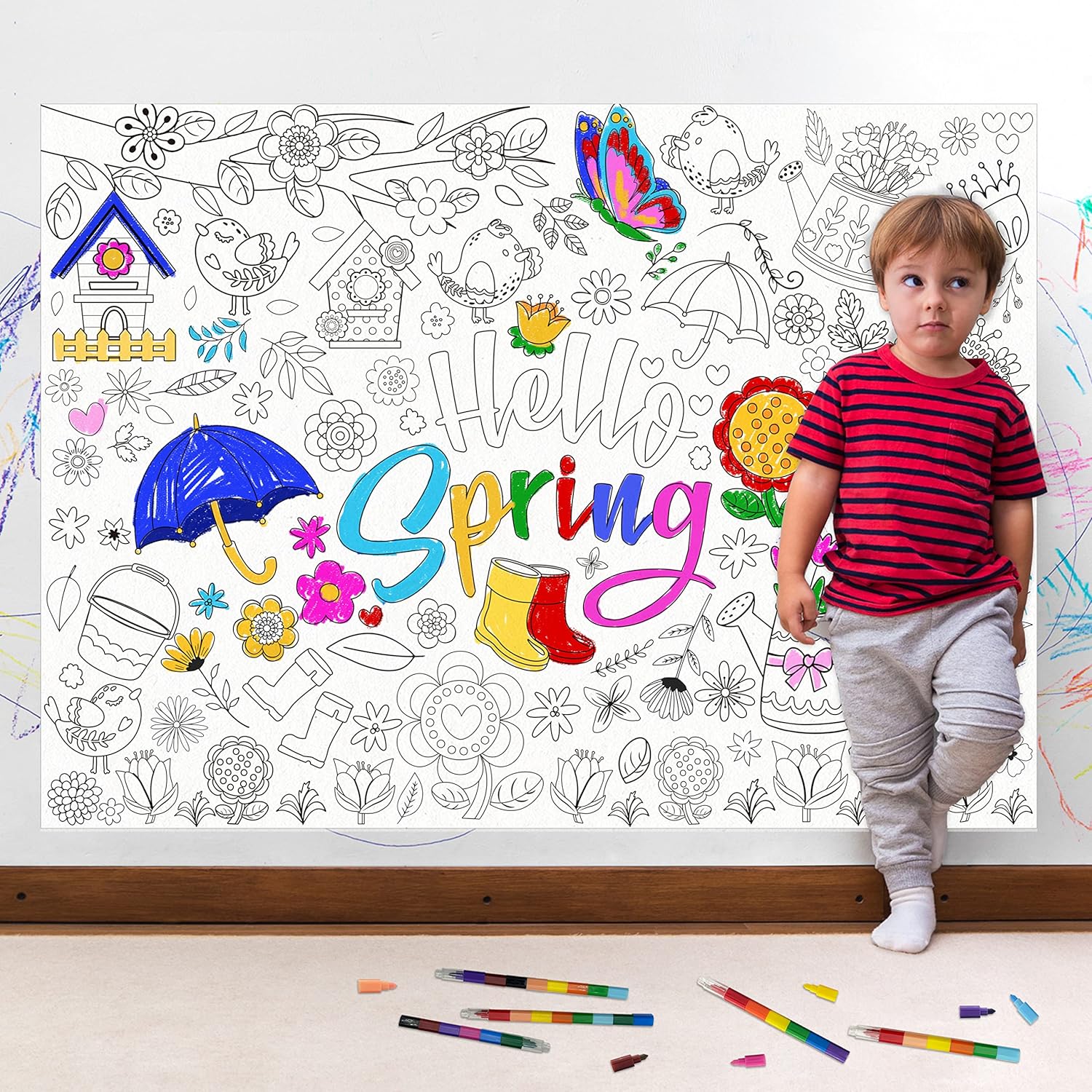 Spring Coloring Poster with 6 Stacking Crayons，Large Crafts Education ...