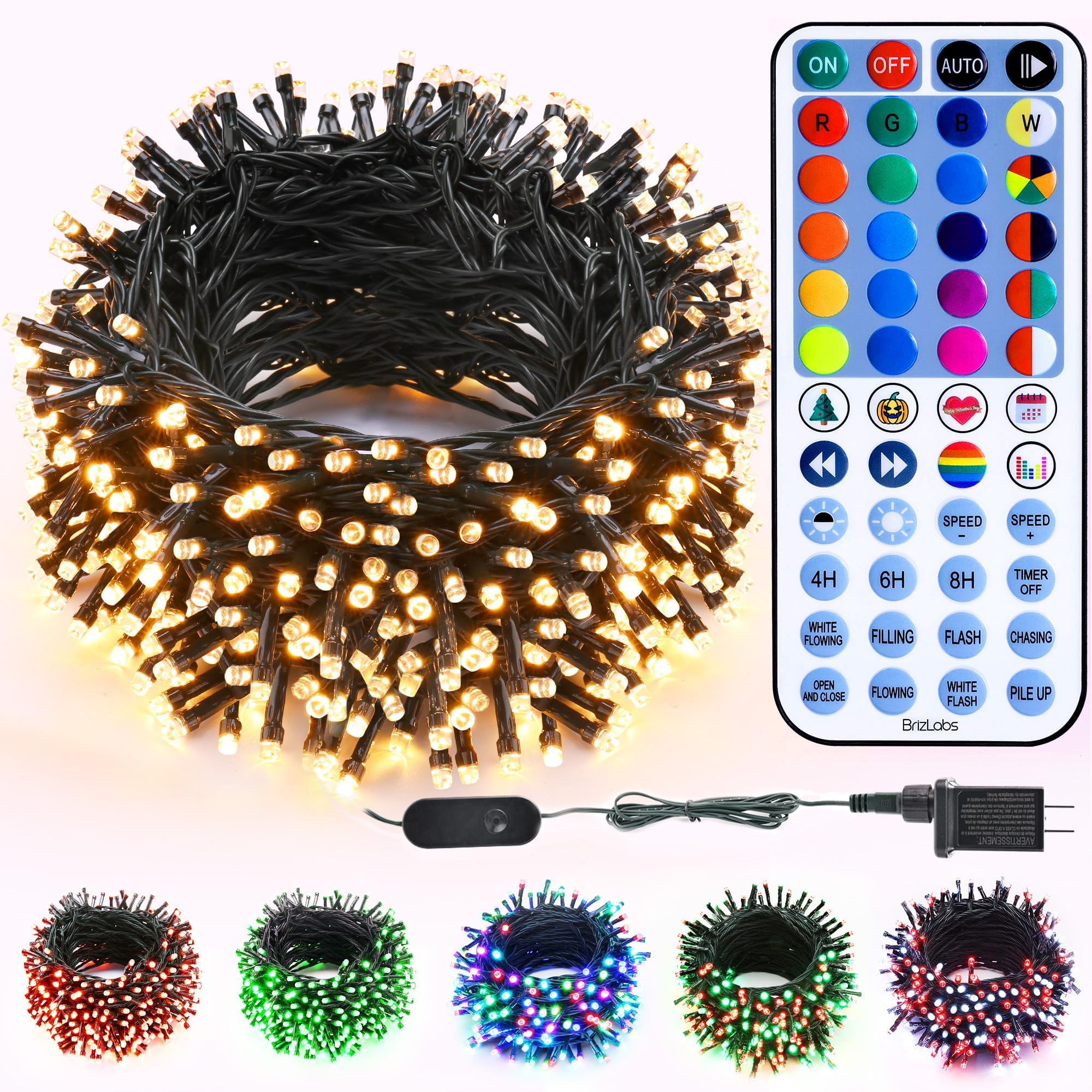 Amazon.com: BrizLabs RGBW Christmas Lights, 98.5ft 300 LED Color ...