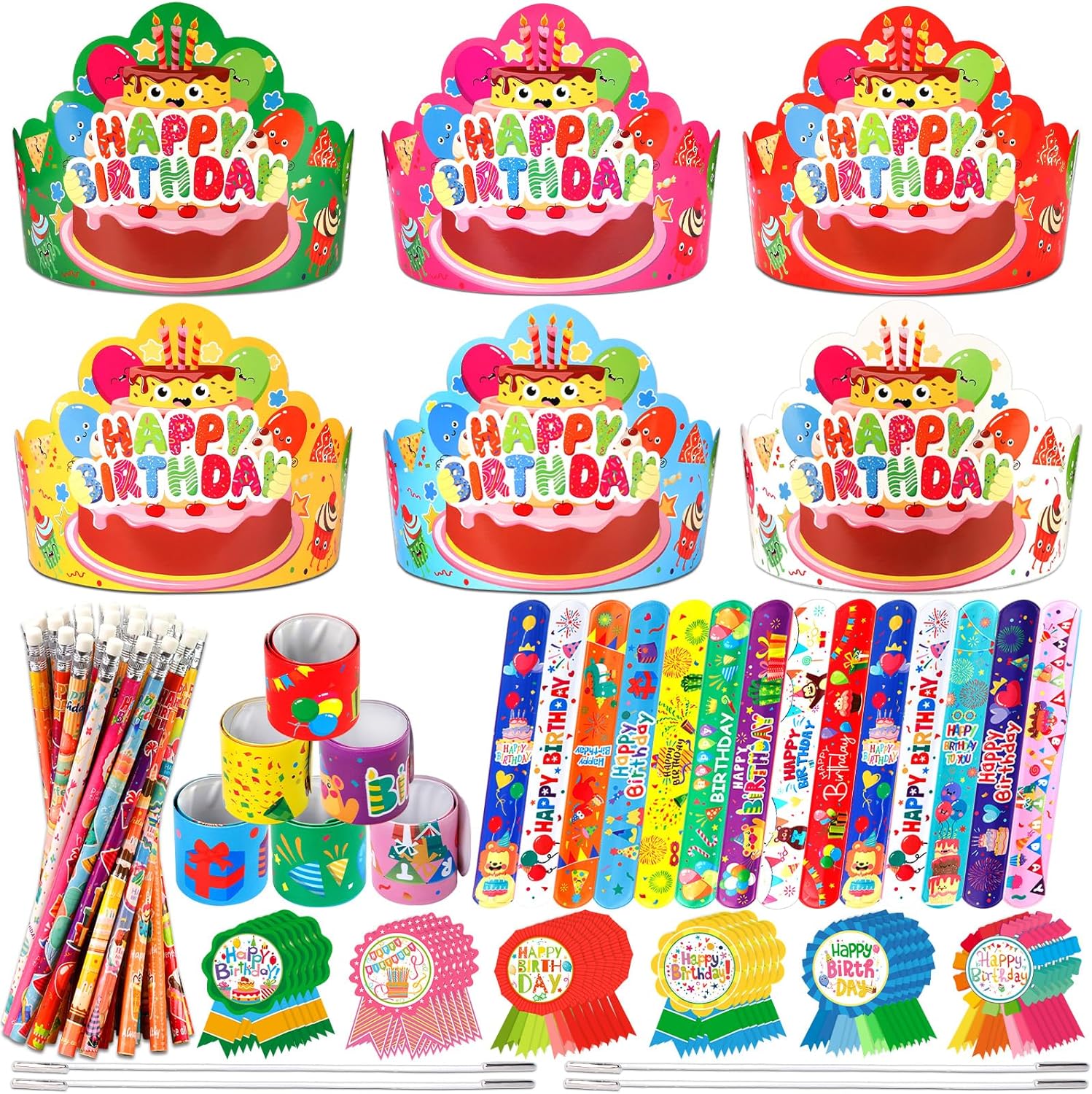 Amazon.com: QAUYETM 144 PCS Happy Birthday Crowns Kits for Kids ...
