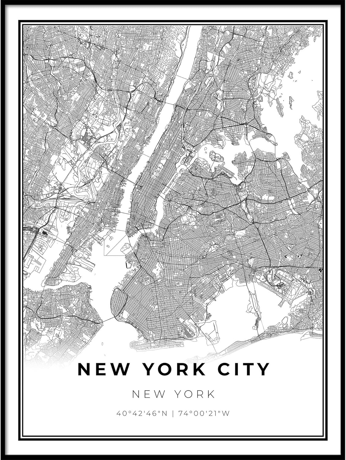 Amazon.com: New York Area Map Print, New York City NYC NY USA, Map Art ...
