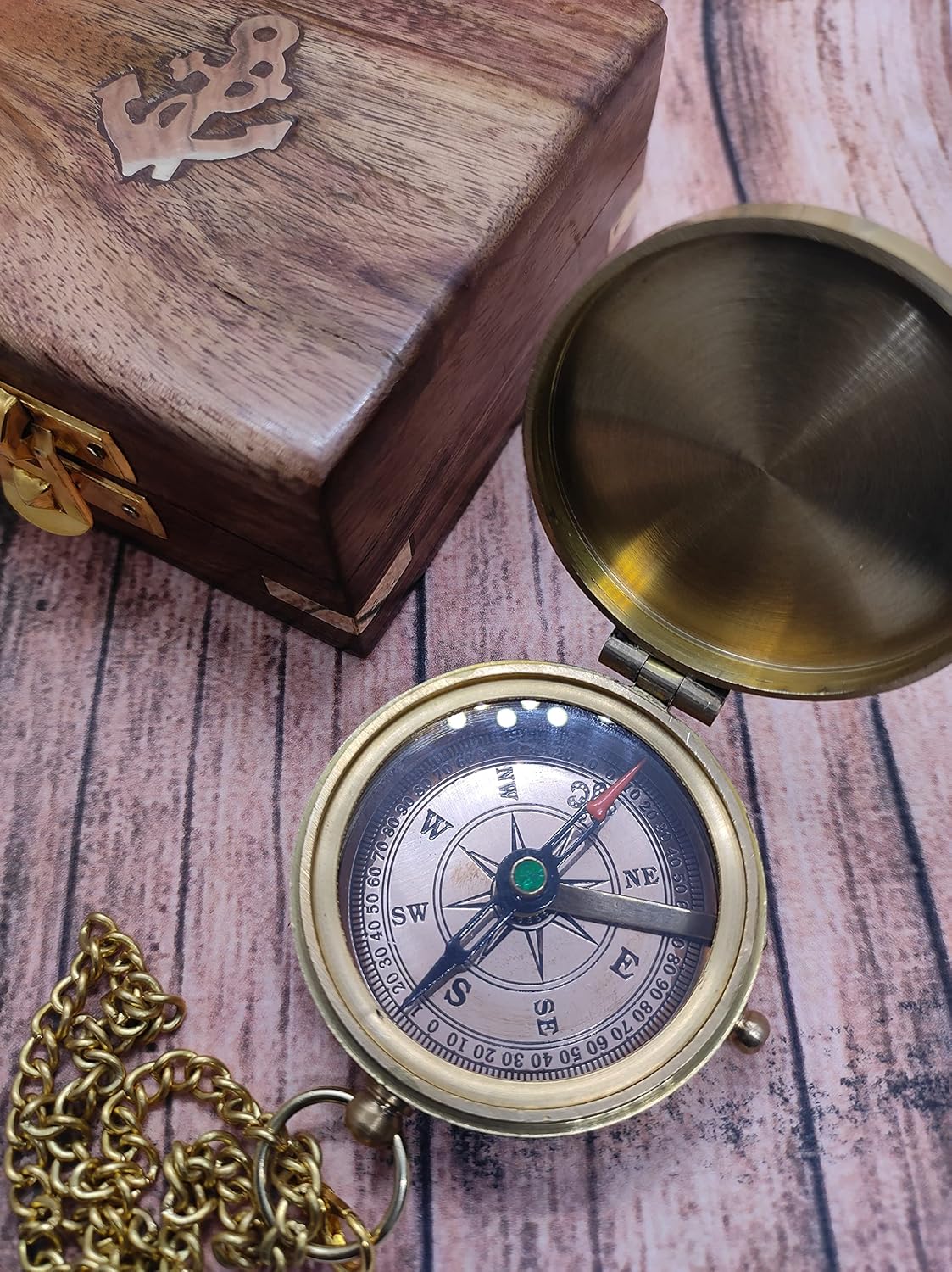 Amazon.com : WAVE NAUTICAL - Antique Brass Pocket Compass with Wooden ...