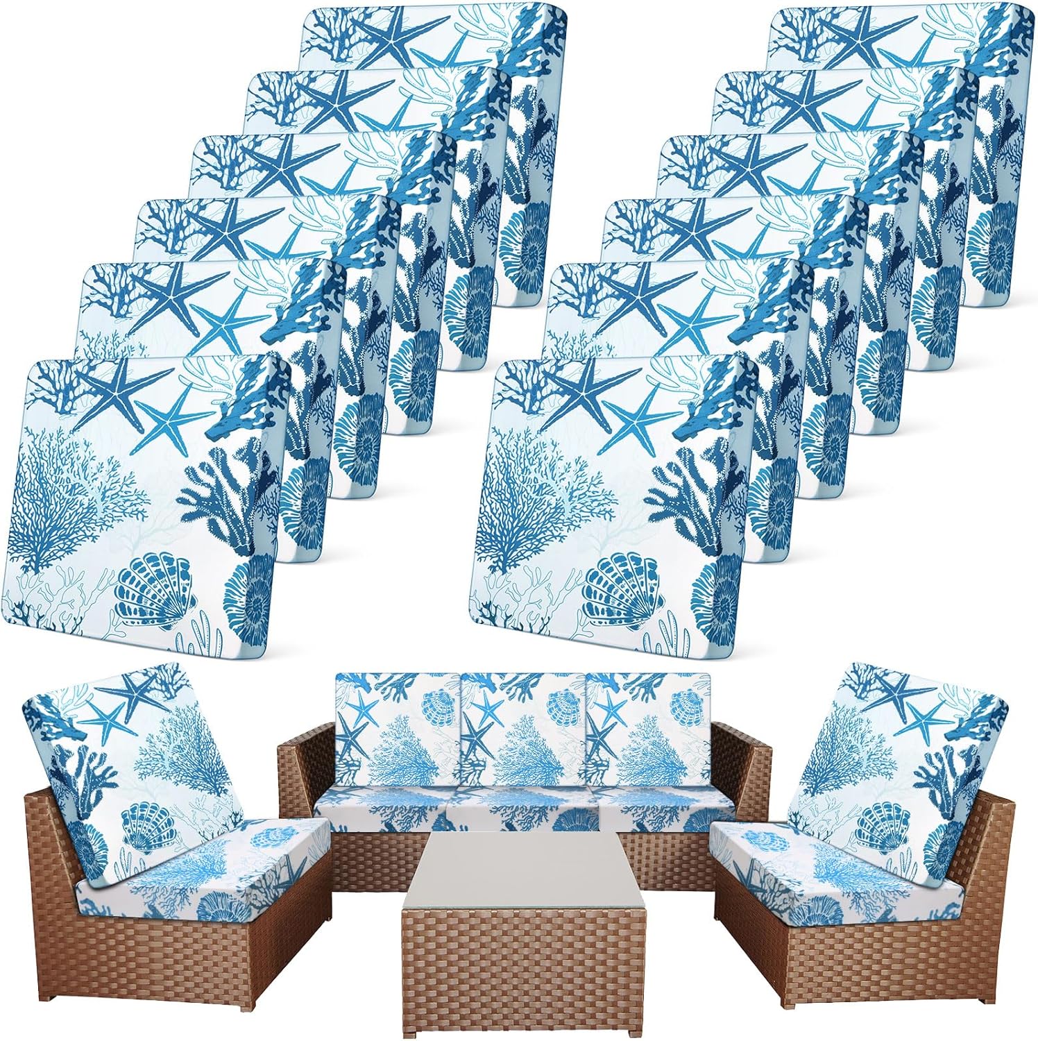 Amazon.com: Newwiee 12 Pcs Patio Stretch Outdoor Cushion Covers Sofa ...