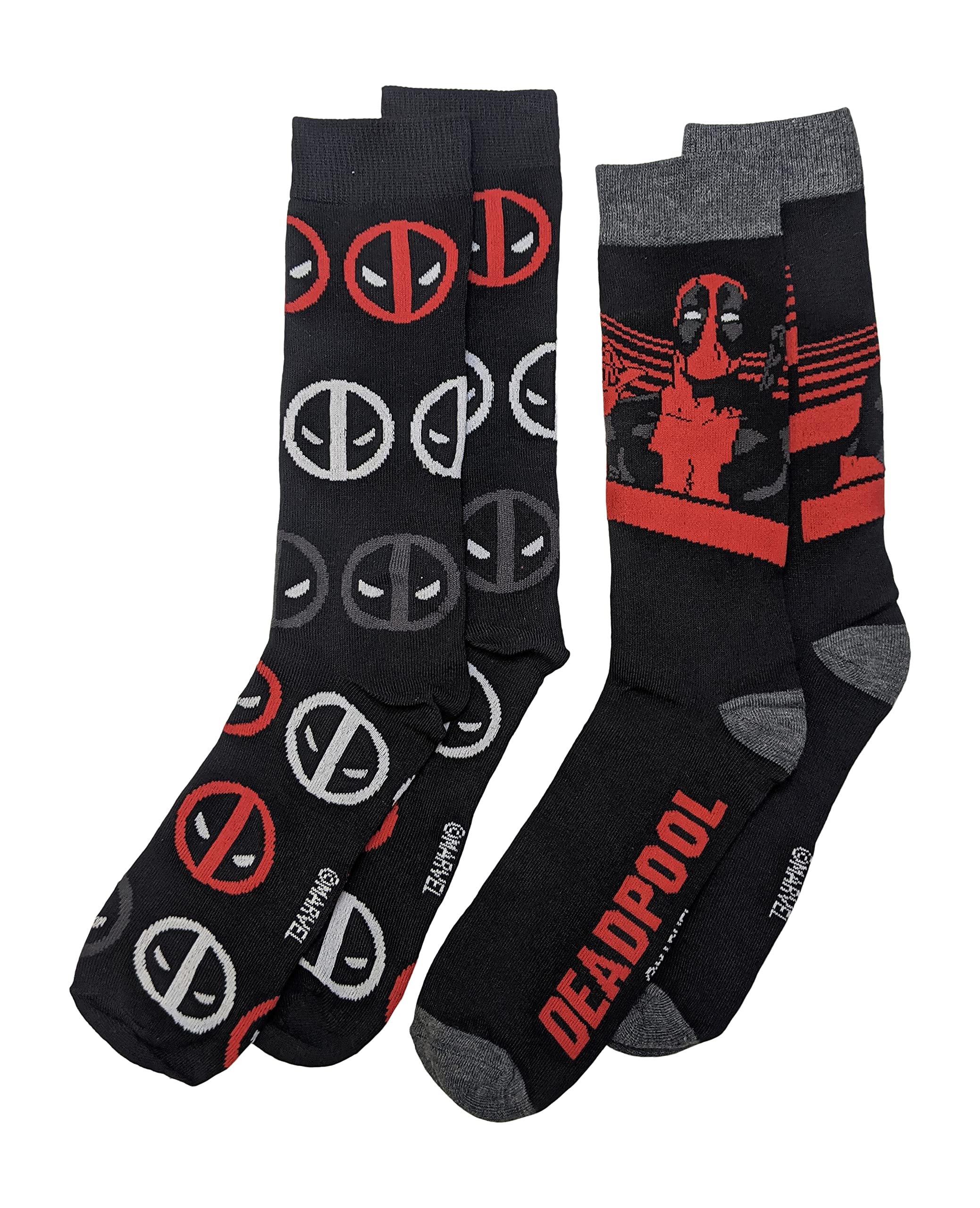 Amazon.com: Hyp Marvel Deadpool Logo Men's Crew Socks Two Pair Pack ...