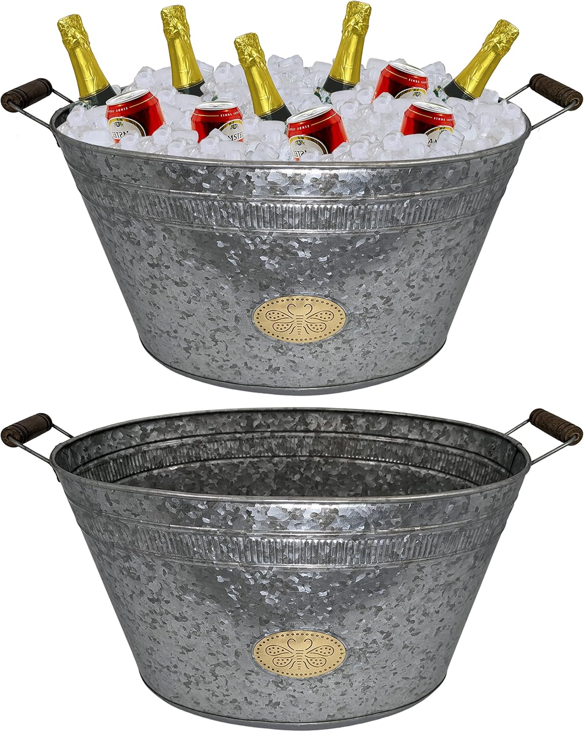 Amazon.com: 2 Pack Galvanized Metal 8 Gallon Oval Ice Buckets with ...