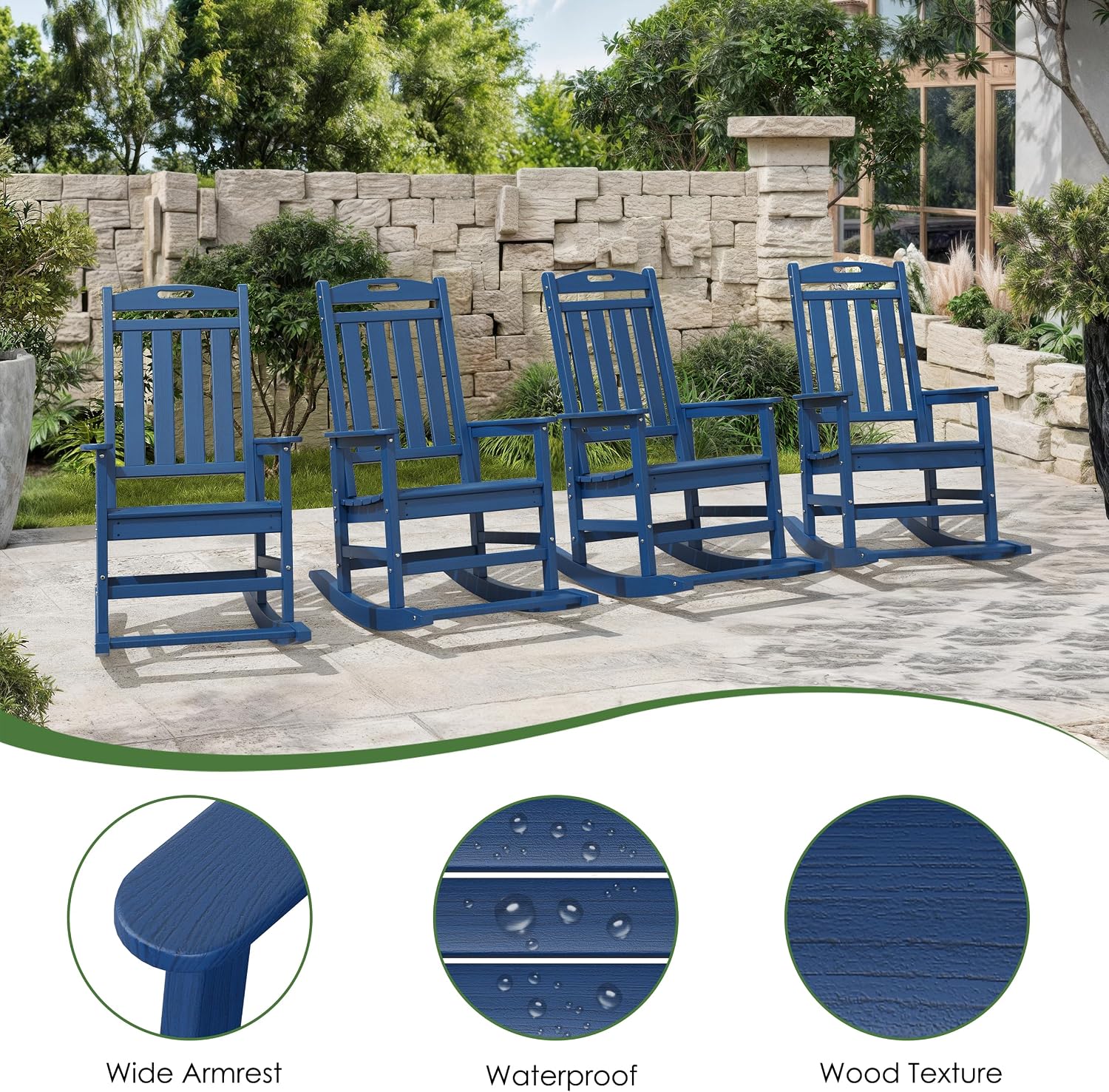 WANSHUN Outdoor Rocking Chair - Patio Rocking Chair with Footboard ...