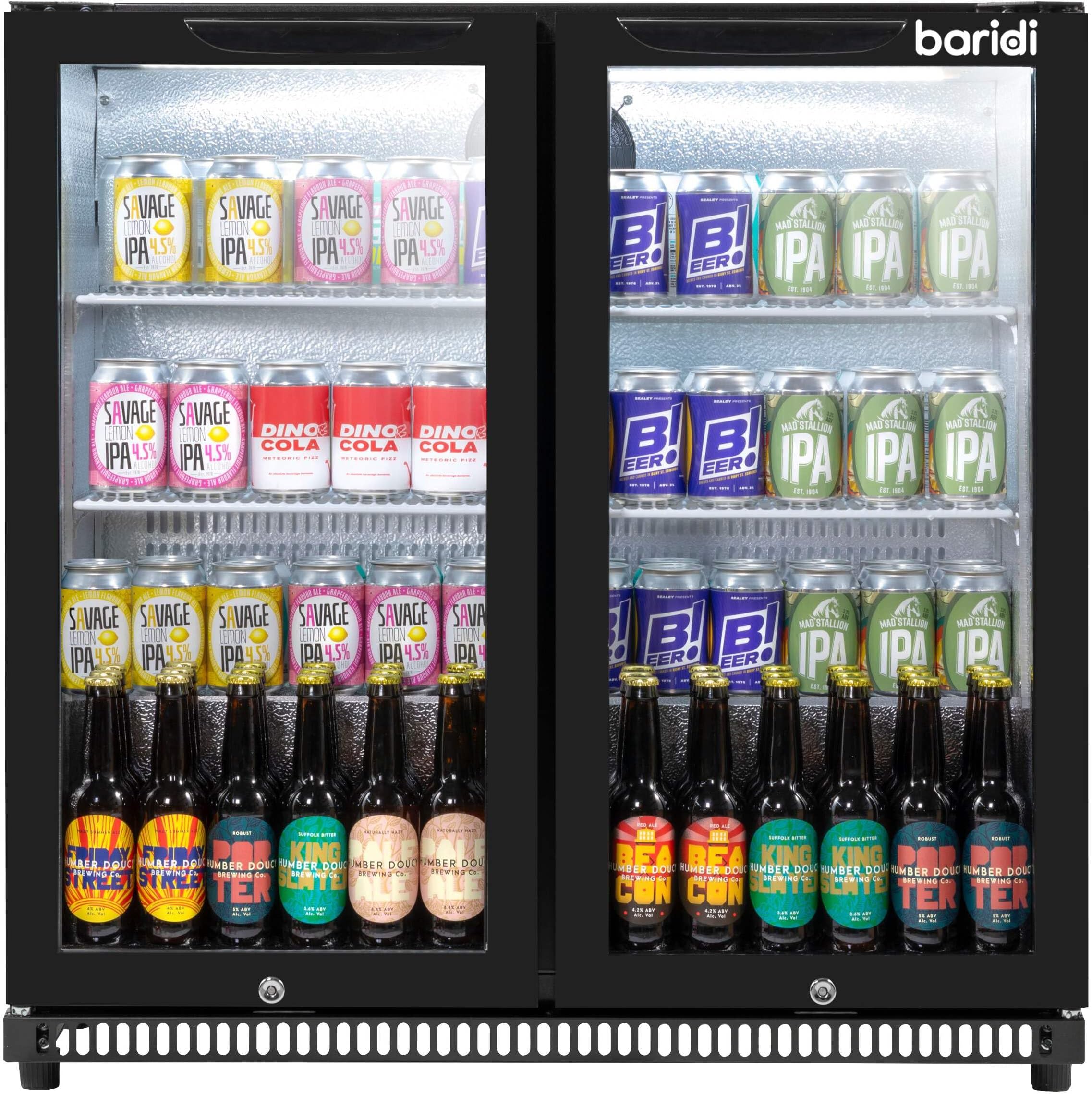 Baridi Back Bar Drinks Fridge with Hinged Double Door, 190L Capacity ...