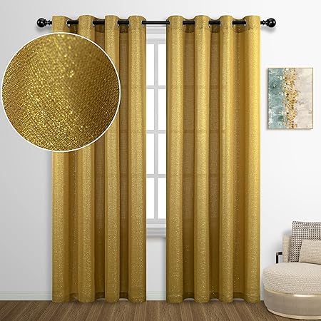 Amazon.com: Gold Curtains 84 Inch Length for Living Room 2 Panels ...