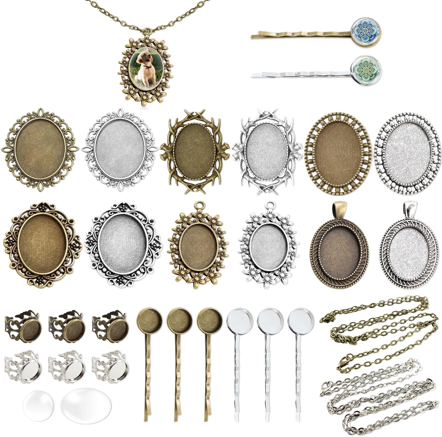 54 Pcs Pendant Trays Kit, 16 Styles Bezel Pendant Trays, Include Brooch ...