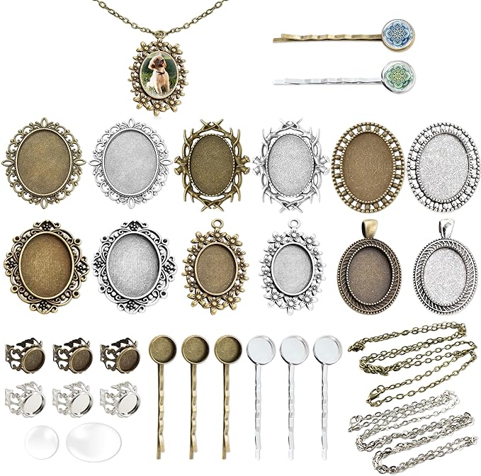54 Pcs Pendant Trays Kit, 16 Styles Bezel Pendant Trays, Include Brooch ...