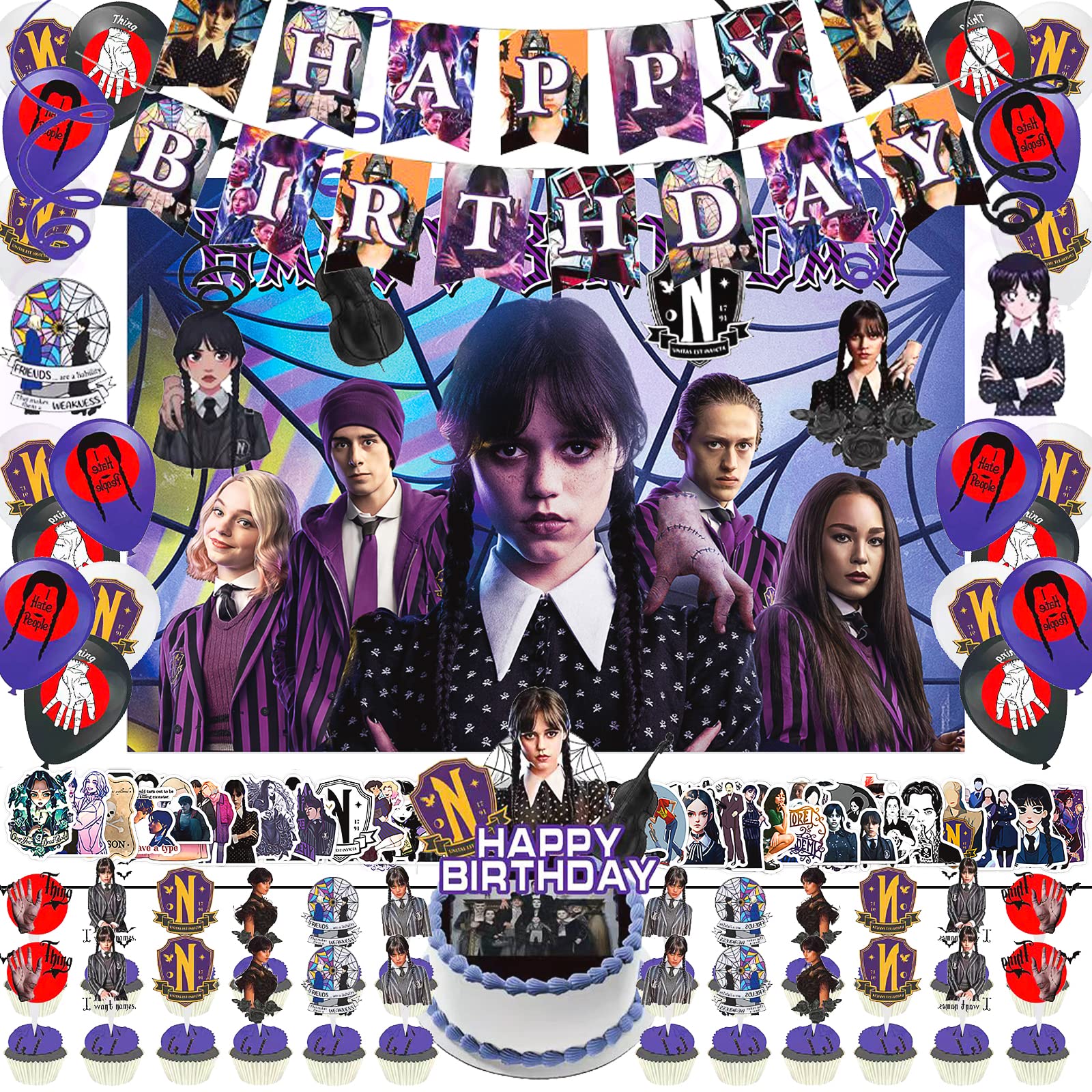 101 Pcs Wednesday Addams Birthday Party Supplies Wednesday Addams Party ...