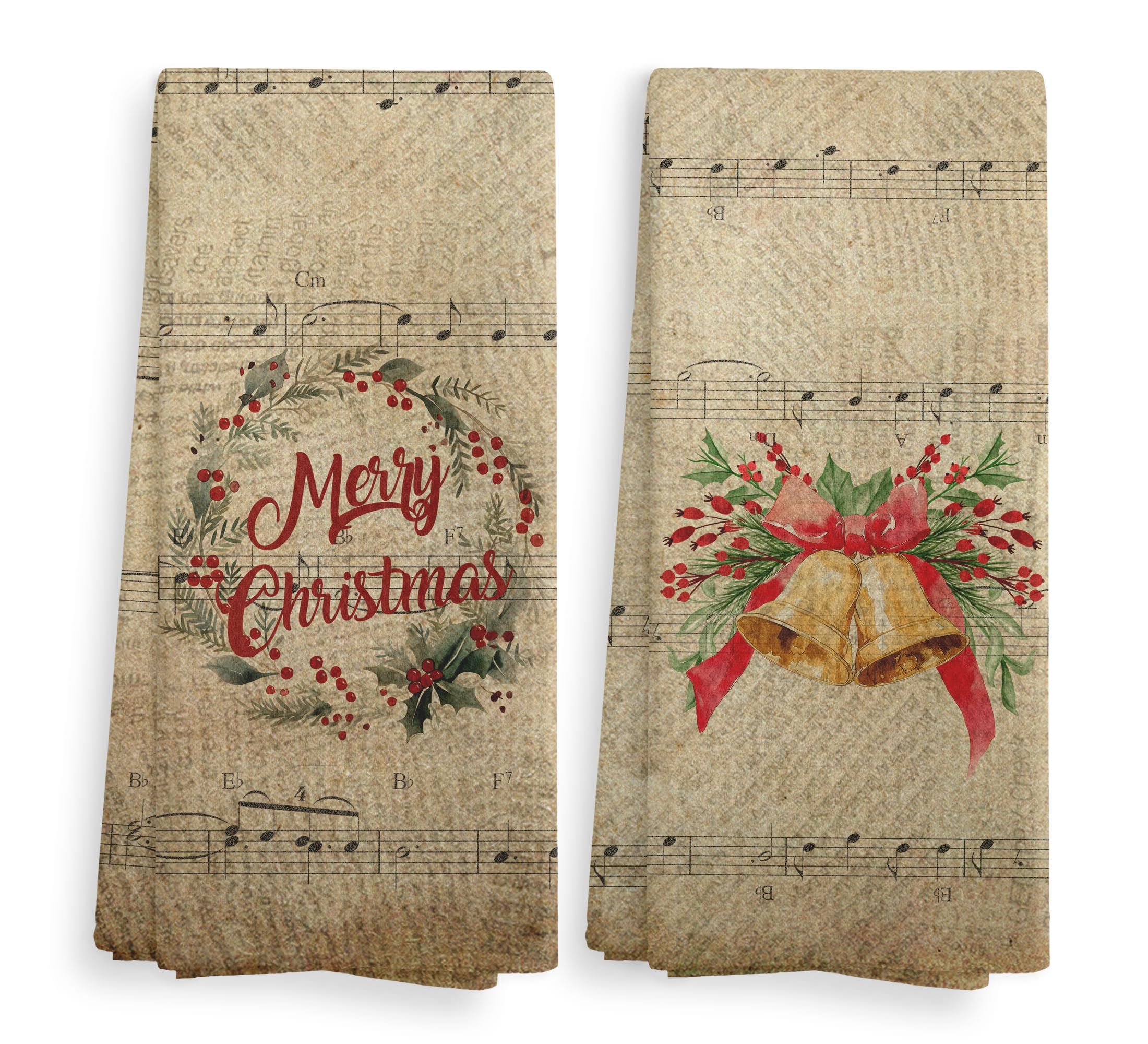 Amazon.com: NOQL Vintage Christmas Sheet Music Kitchen Towels Set of 2 ...