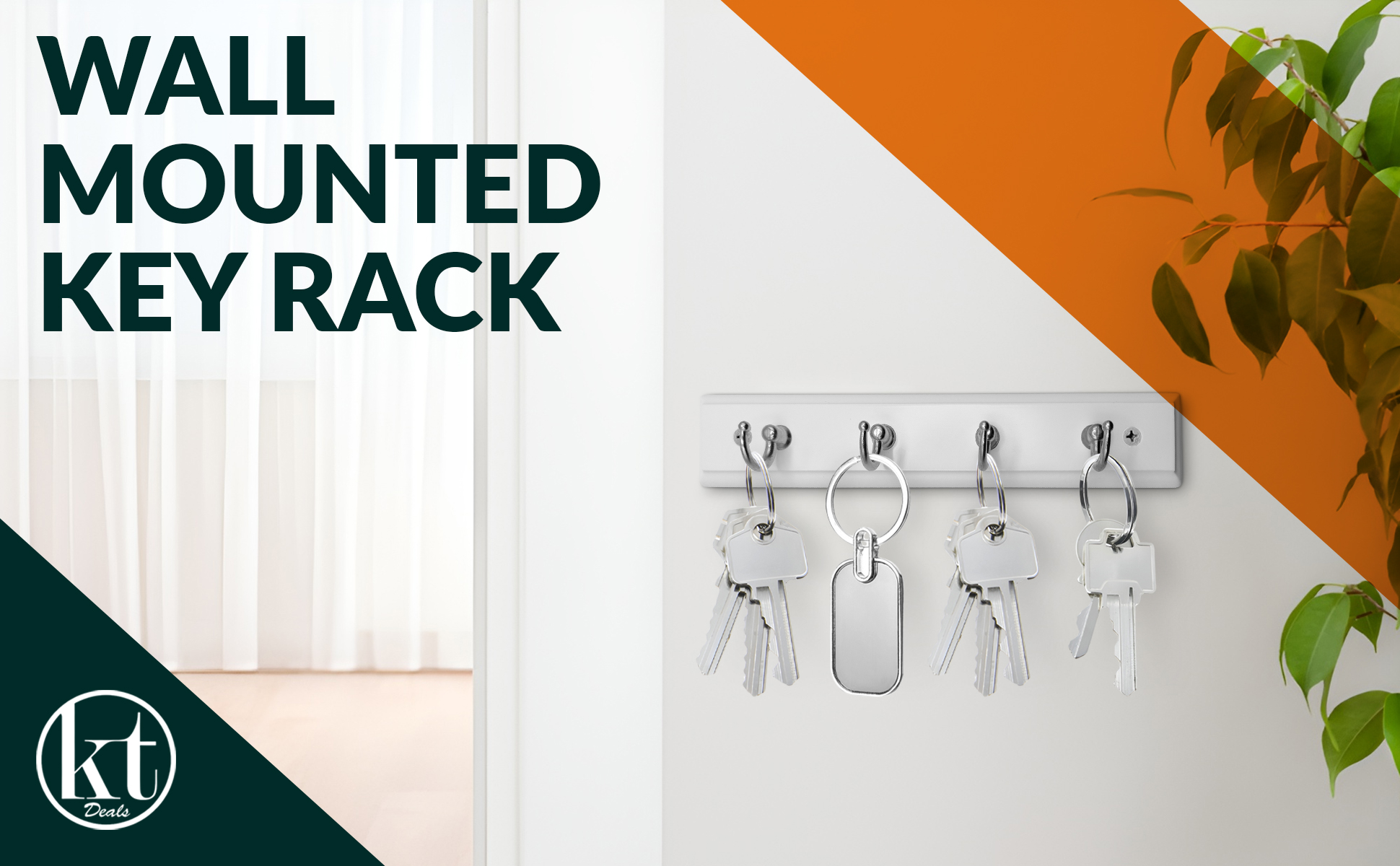 Key Holder Wall Mount Wall Mounted Key Rack With 4 Hooks - White Wood ...