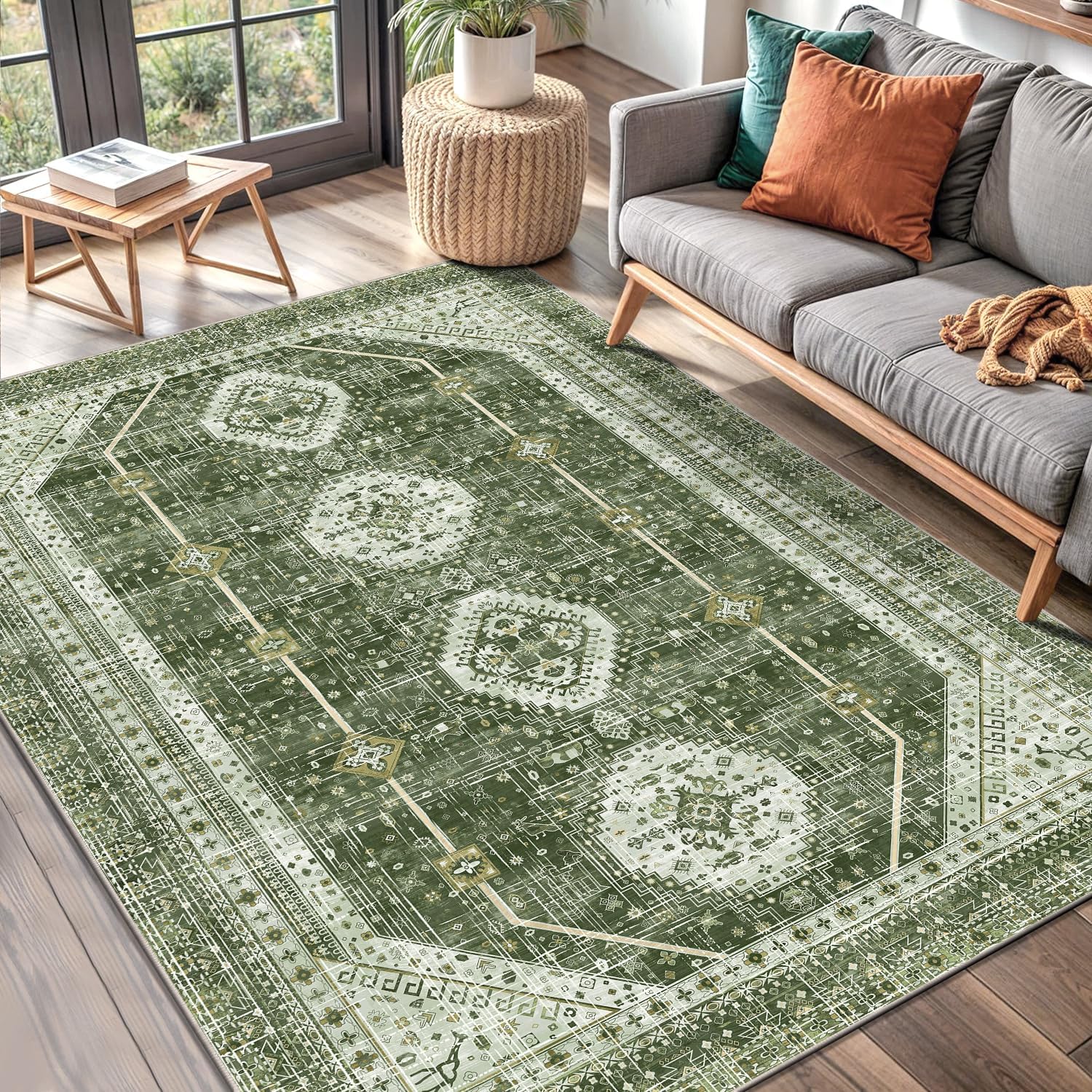 LOKHOM 5x7 Area Rugs for Living Room, Non-Slip Washable Vintage Area ...