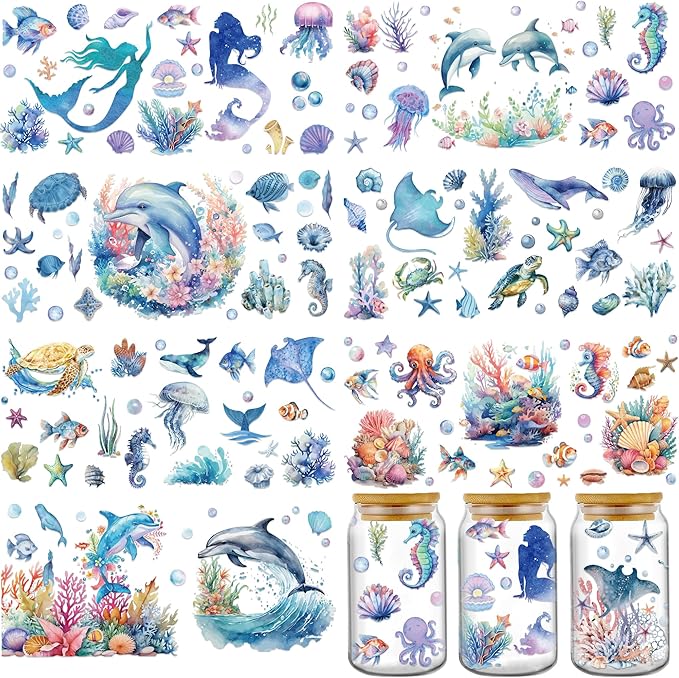 Amazon.com: AFRITEE Transfer Cup Wraps Stickers - 8 Sheets Sea Animals ...