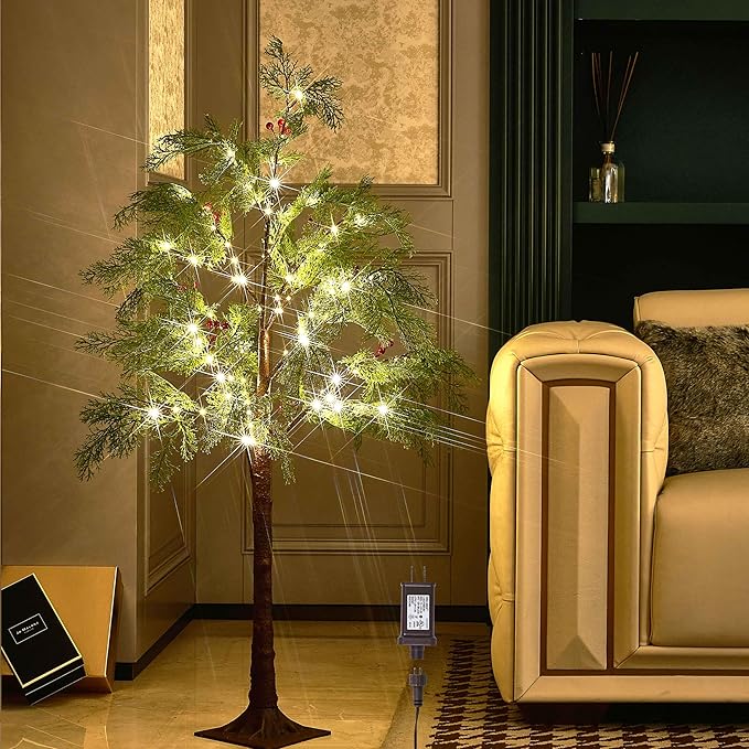 Amazon.com: Hairui Lighted Christmas Pine Tree 90 LED Fairy Lights 4FT ...