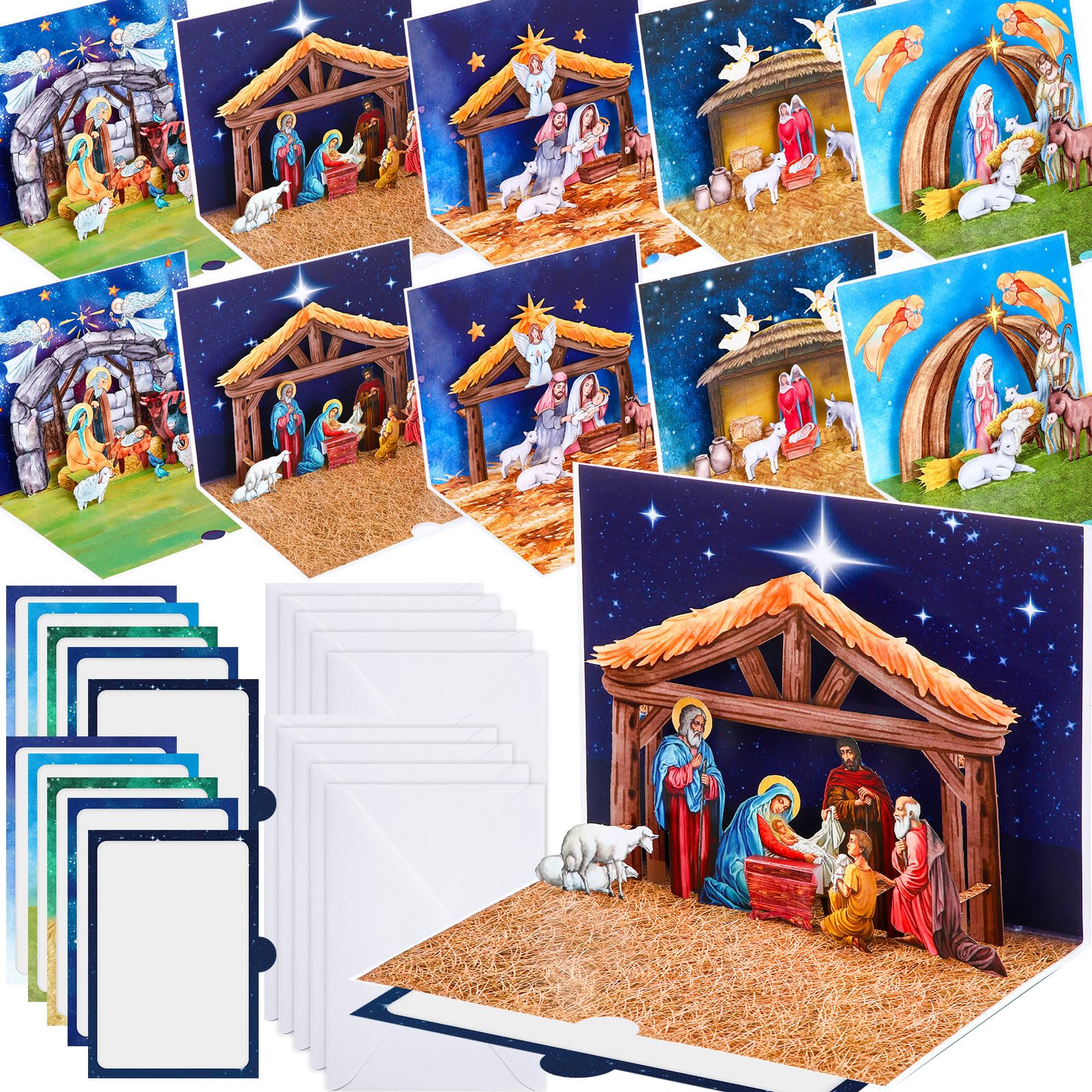 Amazon.com : Cholemy 10 Pcs Nativity Christmas Pop up Cards 3D ...
