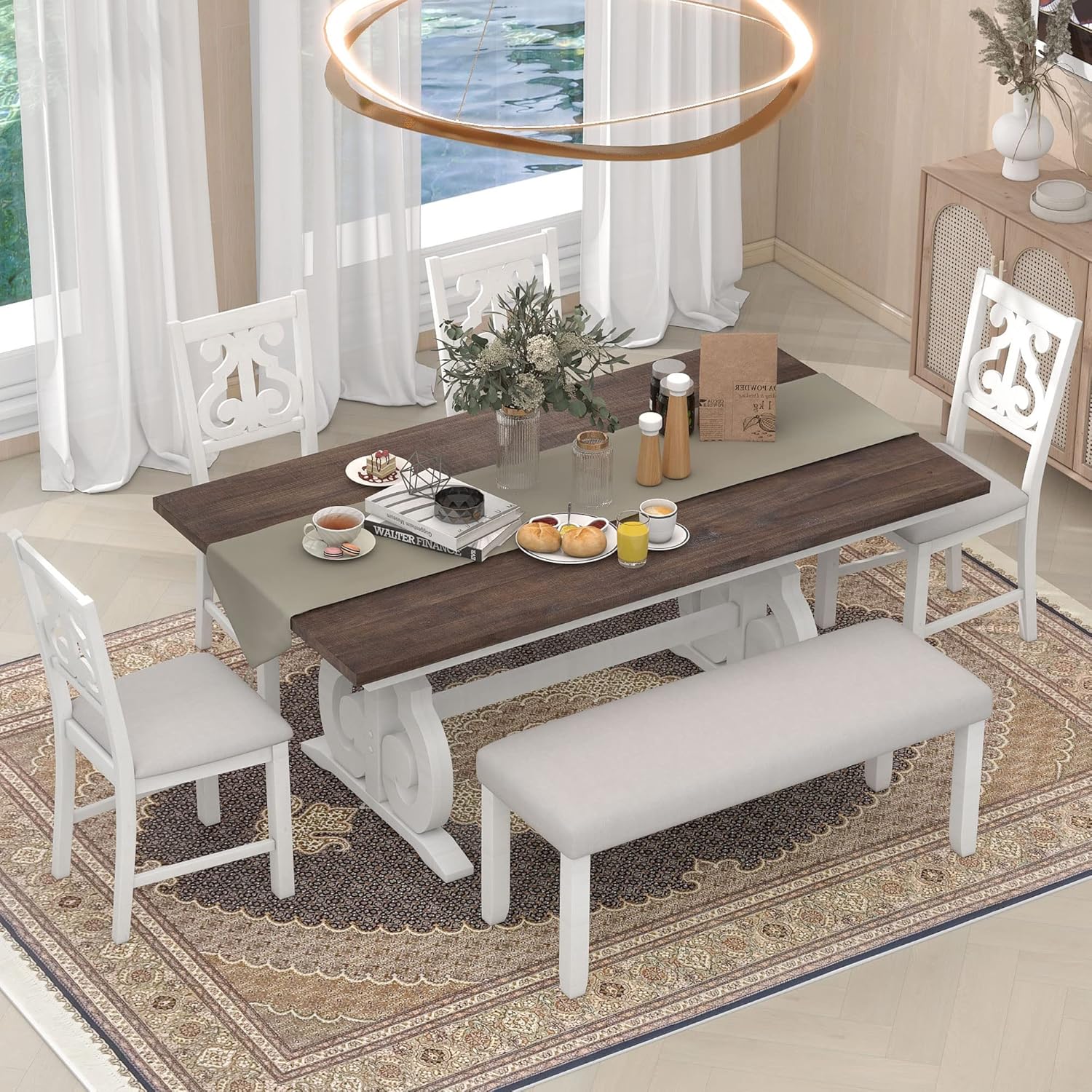Amazon.com - LUMISOL 6-Piece Farmhouse Dining Table Set, 72 ...