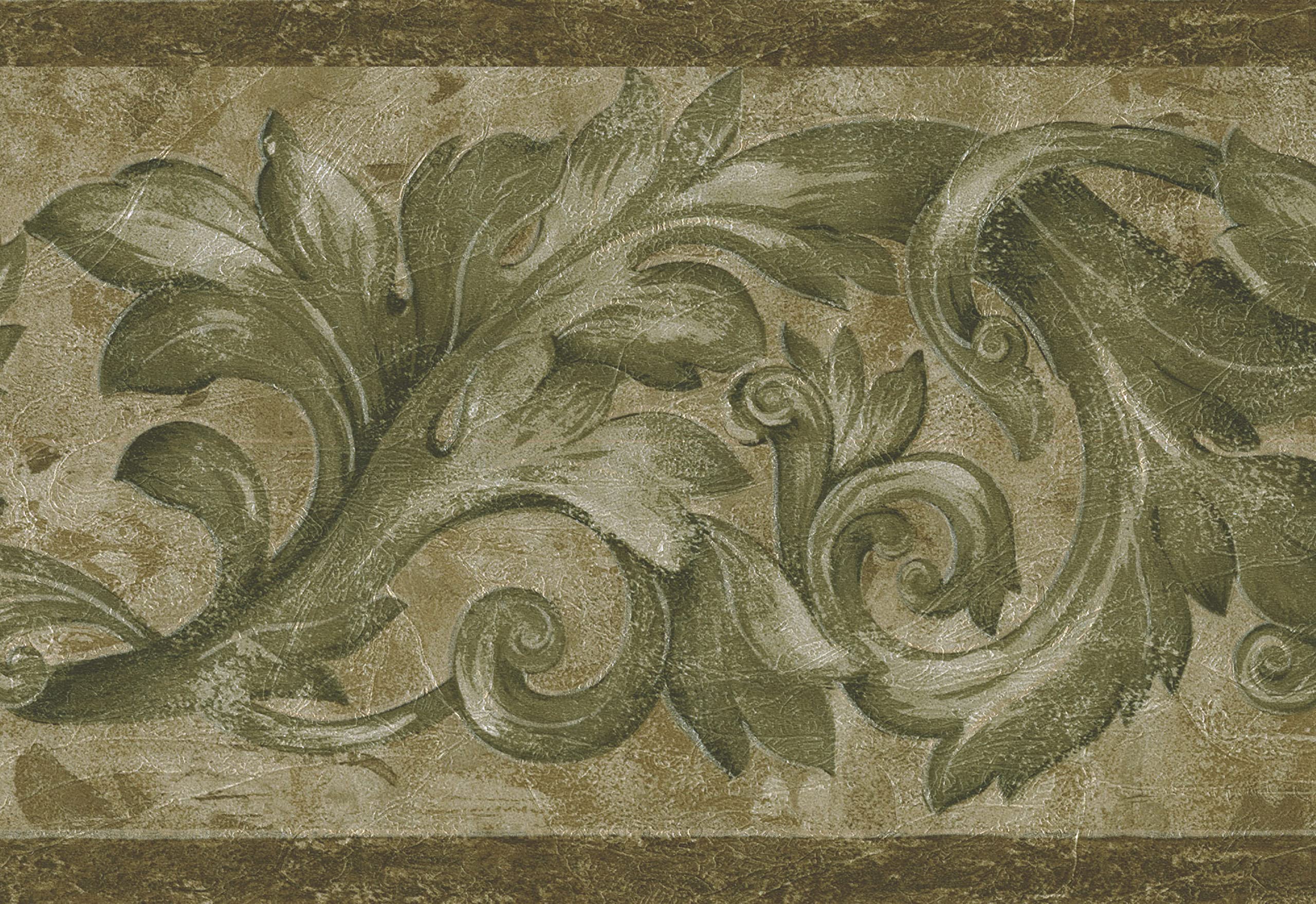 Leaf Scrolls Wallpaper Border Patterns York Two Tone Brown Scroll