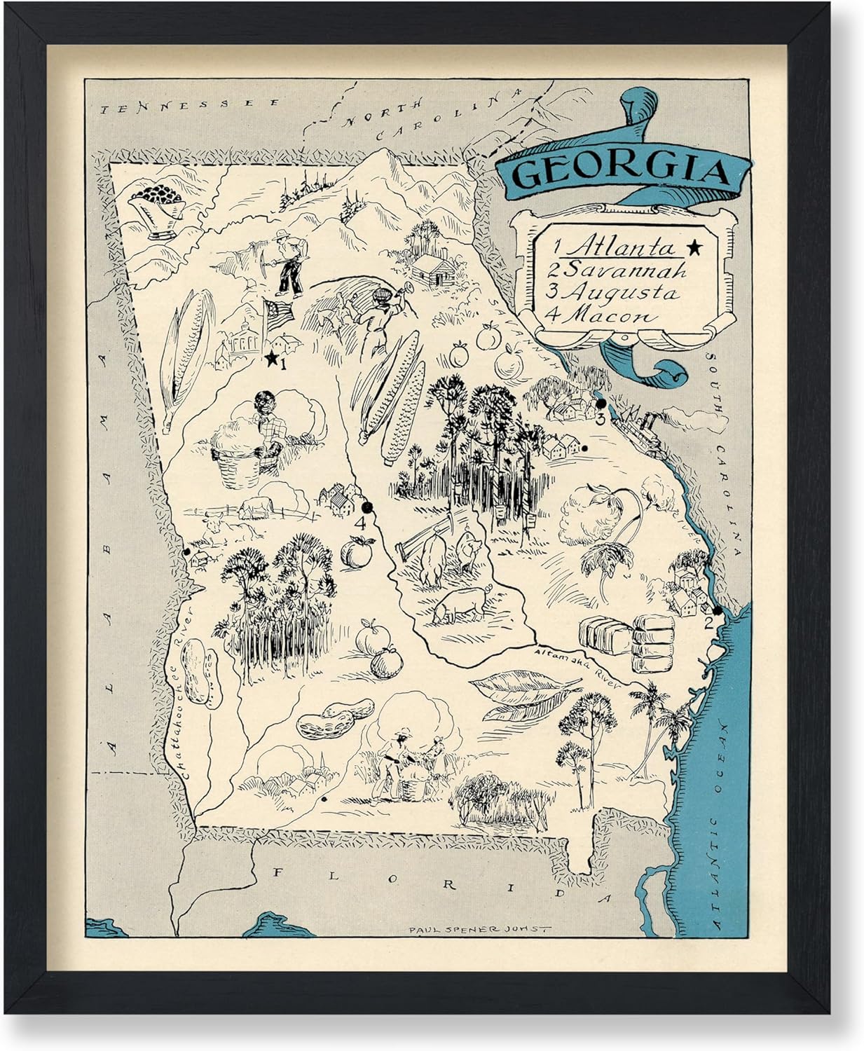 Amazon.com - Poster Master Vintage Map Print - Retro Georgia State ...