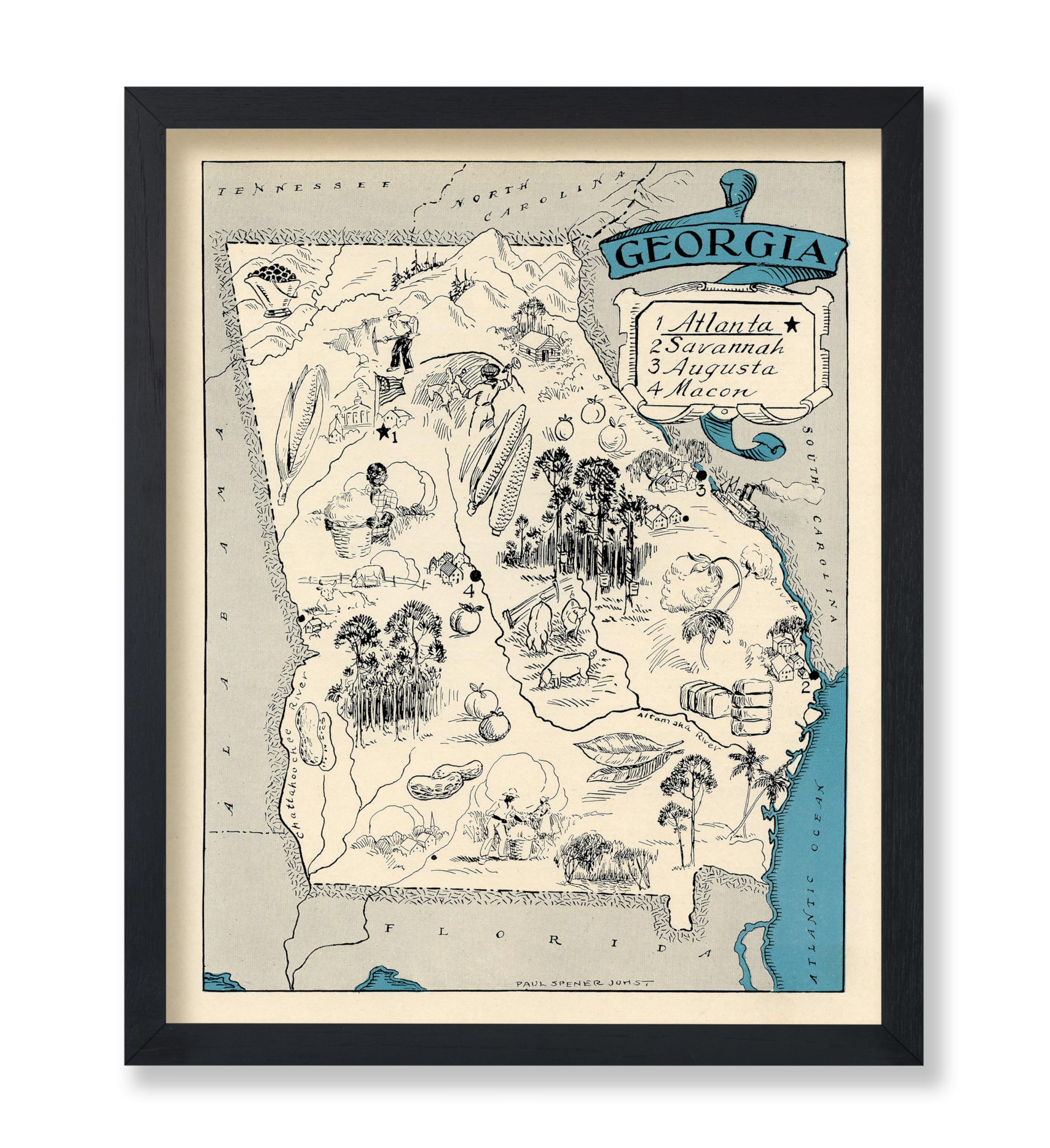 Amazon.com: Poster Master Vintage Map Poster - Retro Georgia Map Print ...