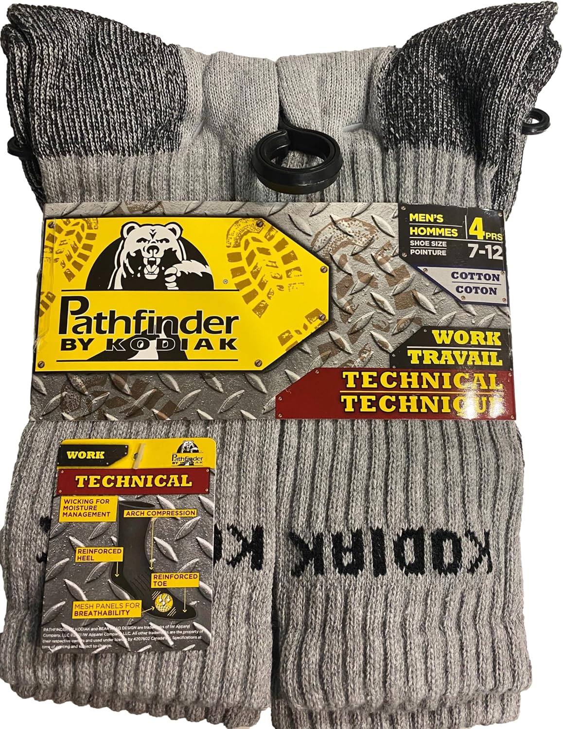 MEN PATHFINDER TECHNICAL WORK SOCKS BY KODIAK PACK OF 4 (7-12) : Amazon ...