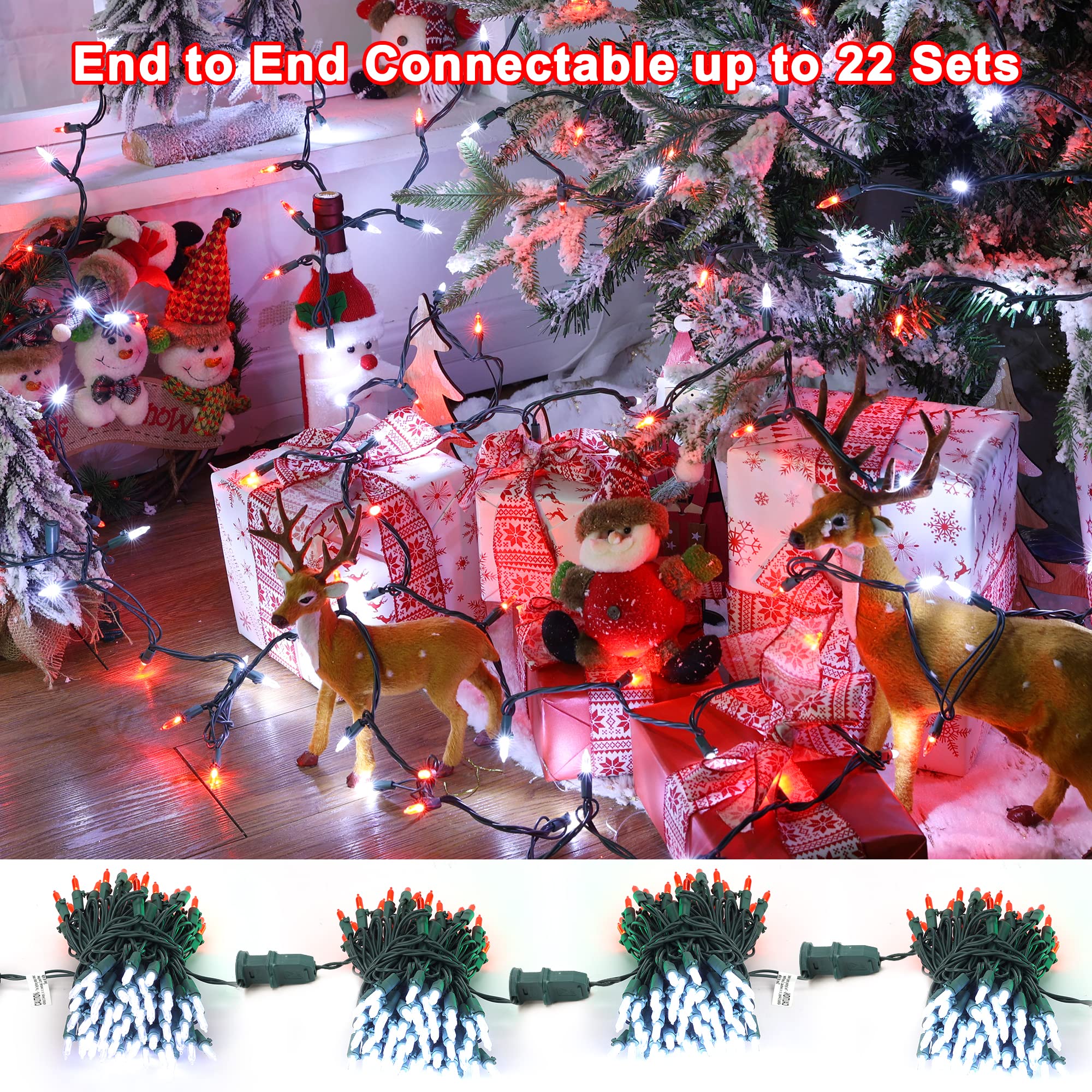 Snapklik.com : Red & White Christmas Lights, 33ft 100 LED Christmas ...