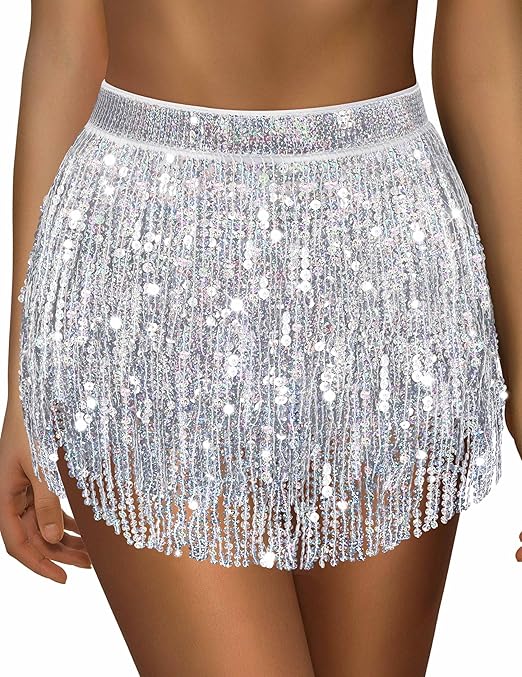 Amazon.com: Silver Sparkly Skirt for Women Silver Sequin Skirt for ...