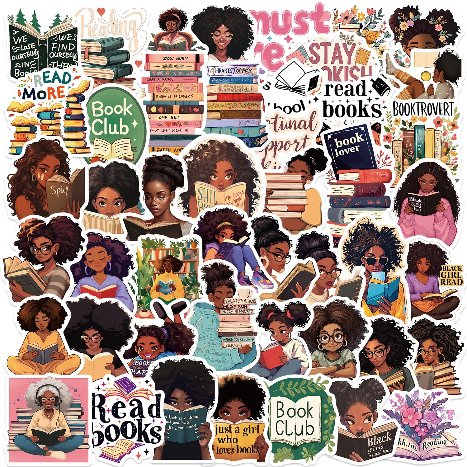 Amazon.com: 50PCS Black Girls Bookish Stickers Reading Stickers for ...