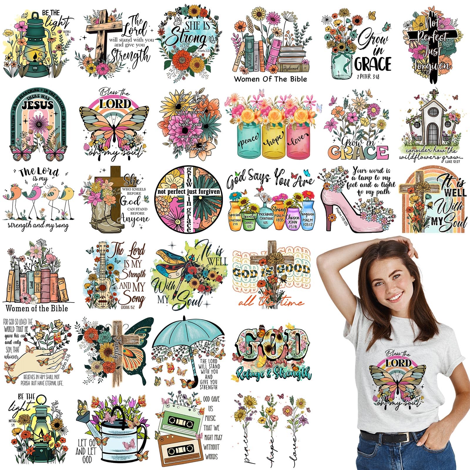 Amazon.com: Estune 30 Pcs Christian God Bible Verses Iron on Transfers ...