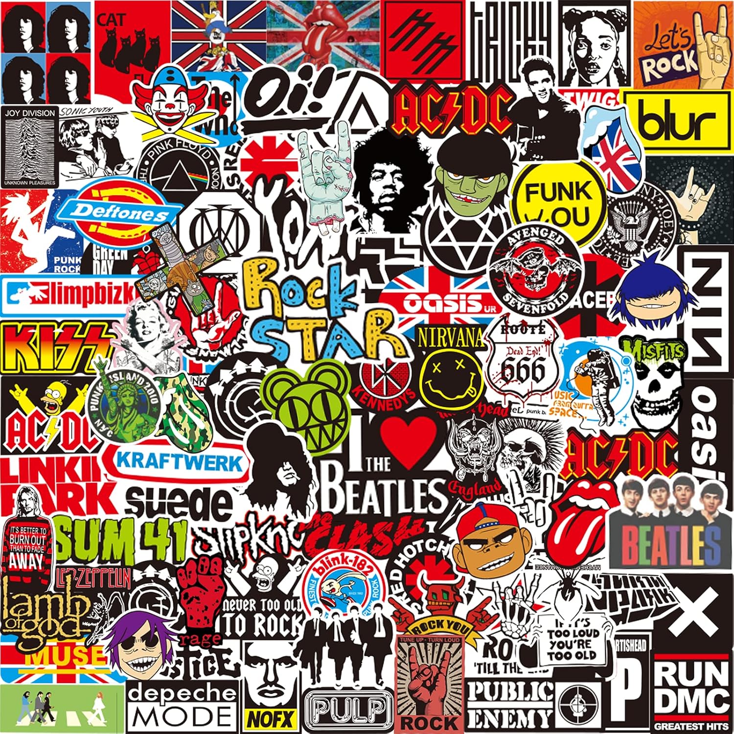 100 Pcs Band Stickers, Rock and Roll Music, Rock Punk for Adults Teens ...