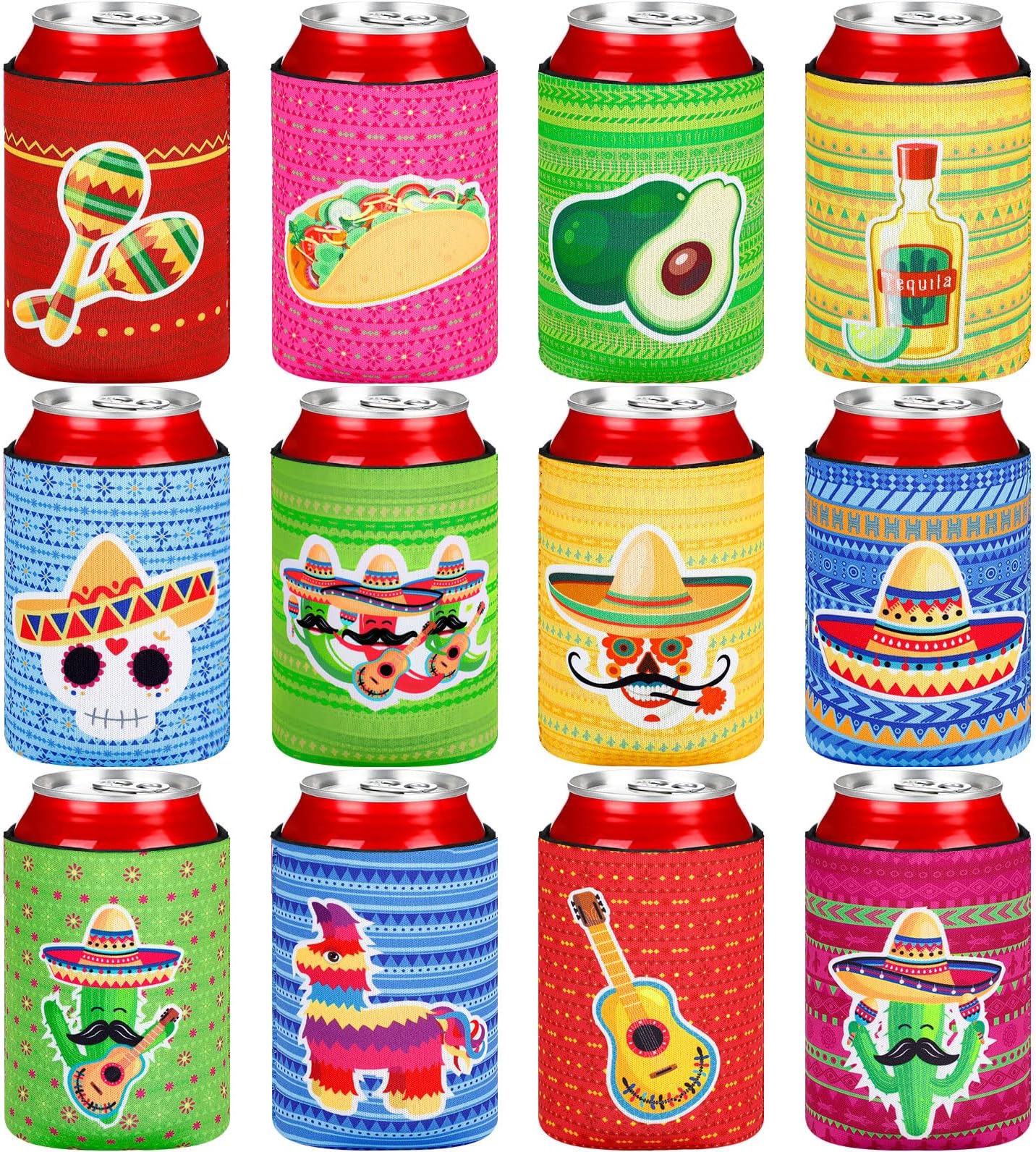 Amazon.com: Ninehaoou 12 Pcs Fiesta Party Can Cooler Mexican Party ...